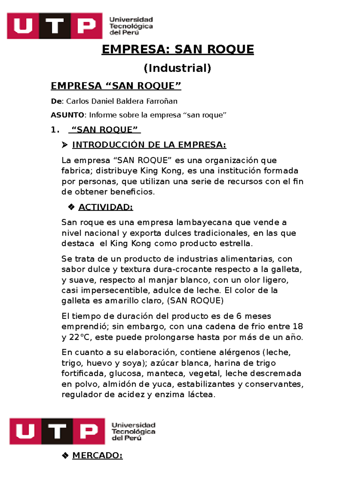 Empresa - aaaaa - EMPRESA: SAN ROQUE (Industrial) EMPRESA “SAN ROQUE ...