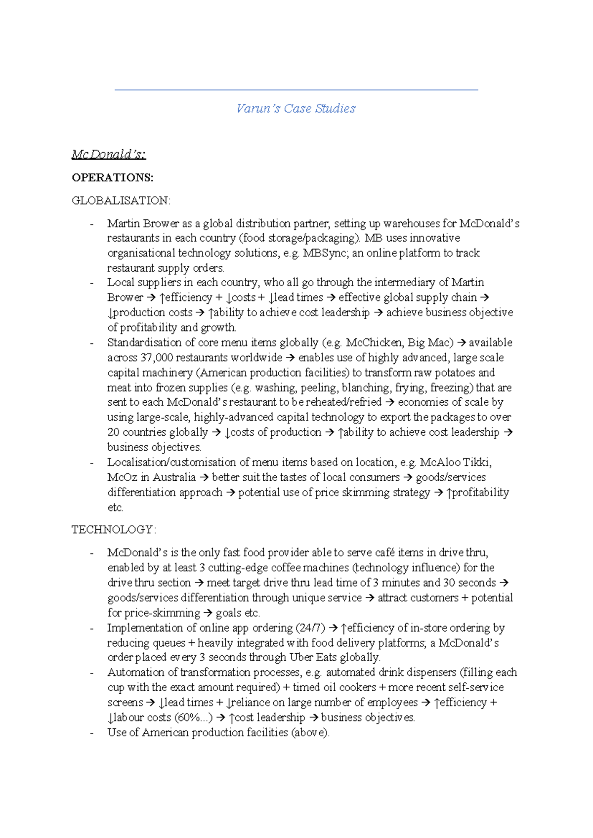 Case Studies (1) - case study notes - Varun’s Case Studies McDonald’s ...