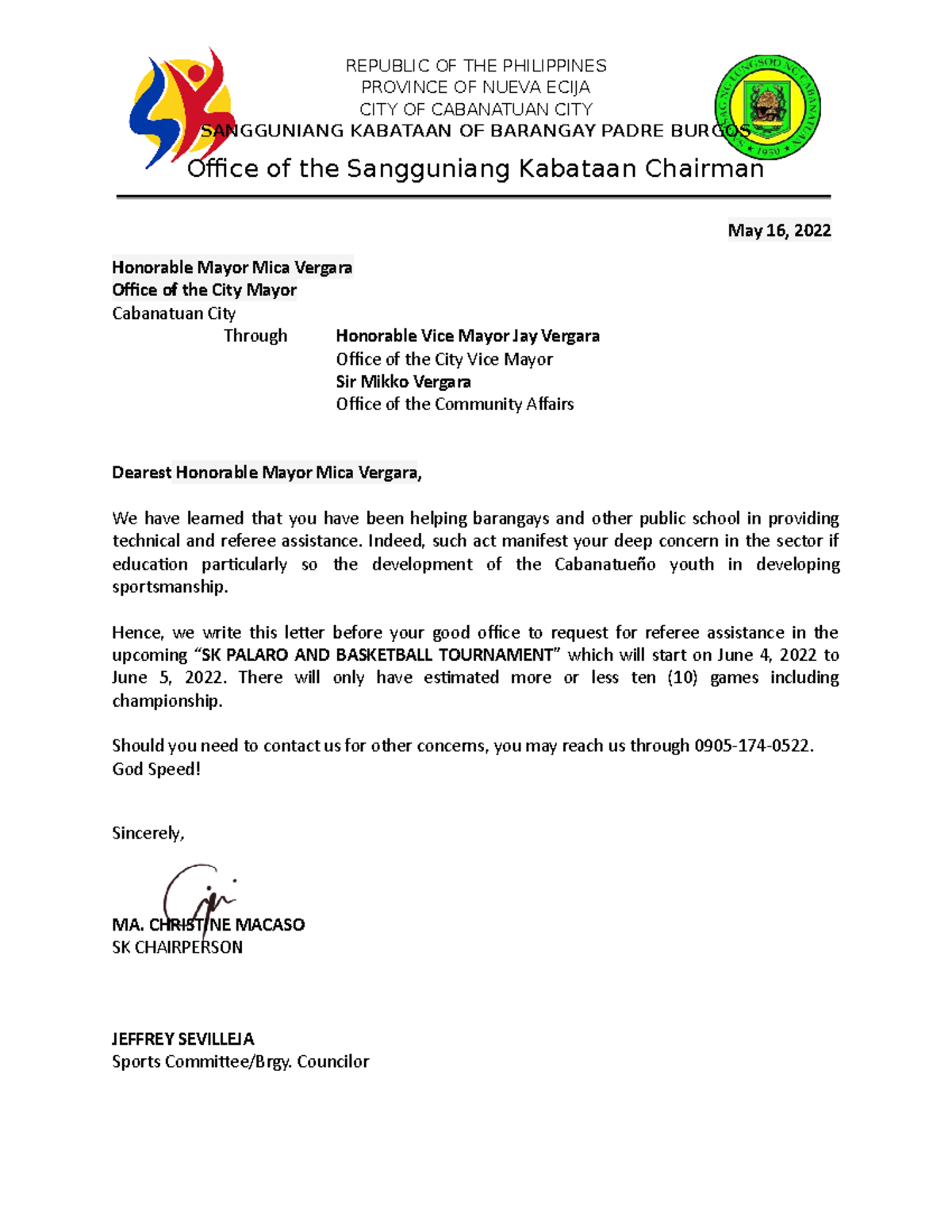 Referee Mayor - Reference for letter - REPUBLIC OF THE PHILIPPINES ...