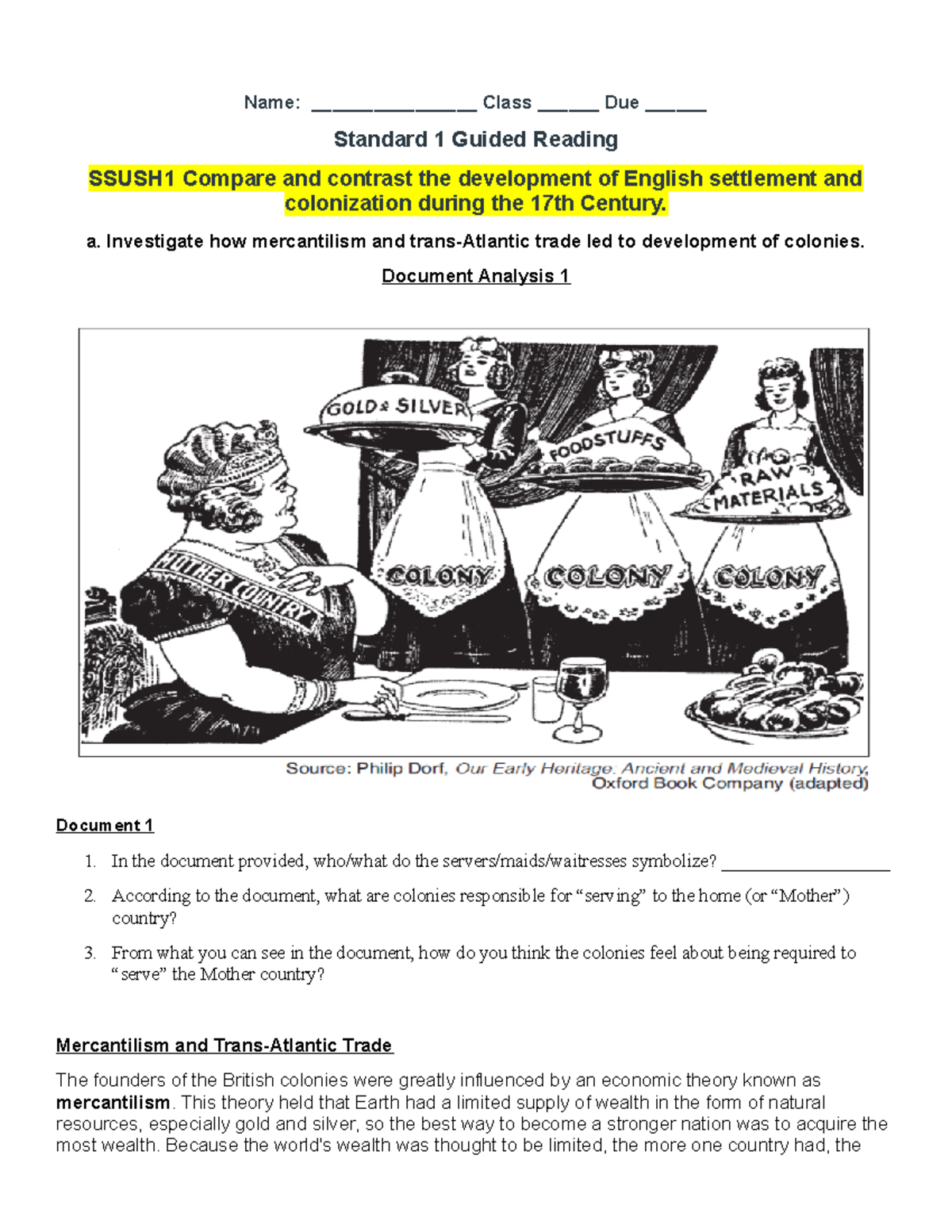 Colonial Era 1.1 Reading and Questions (2) - Name ...