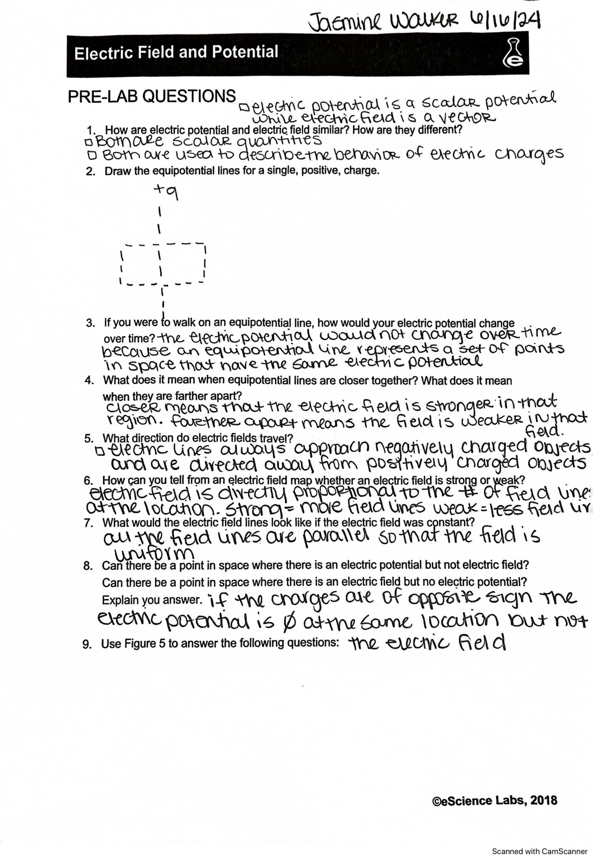 Lab 1 Study notes - Jasmine walker Electric Field and Potential ...