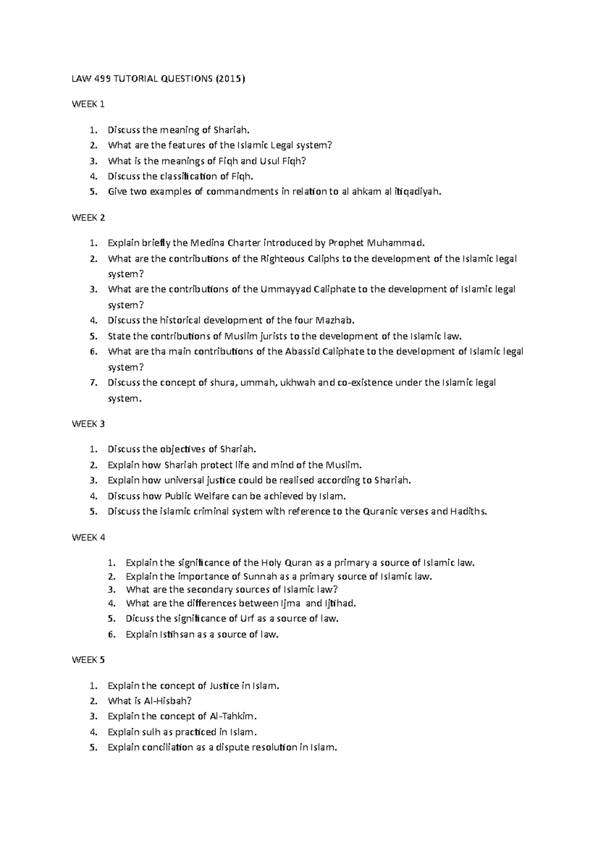 LAW499 Tutorial Questions (2015 ) - LAW 499 TUTORIAL QUESTIONS (2015 ...