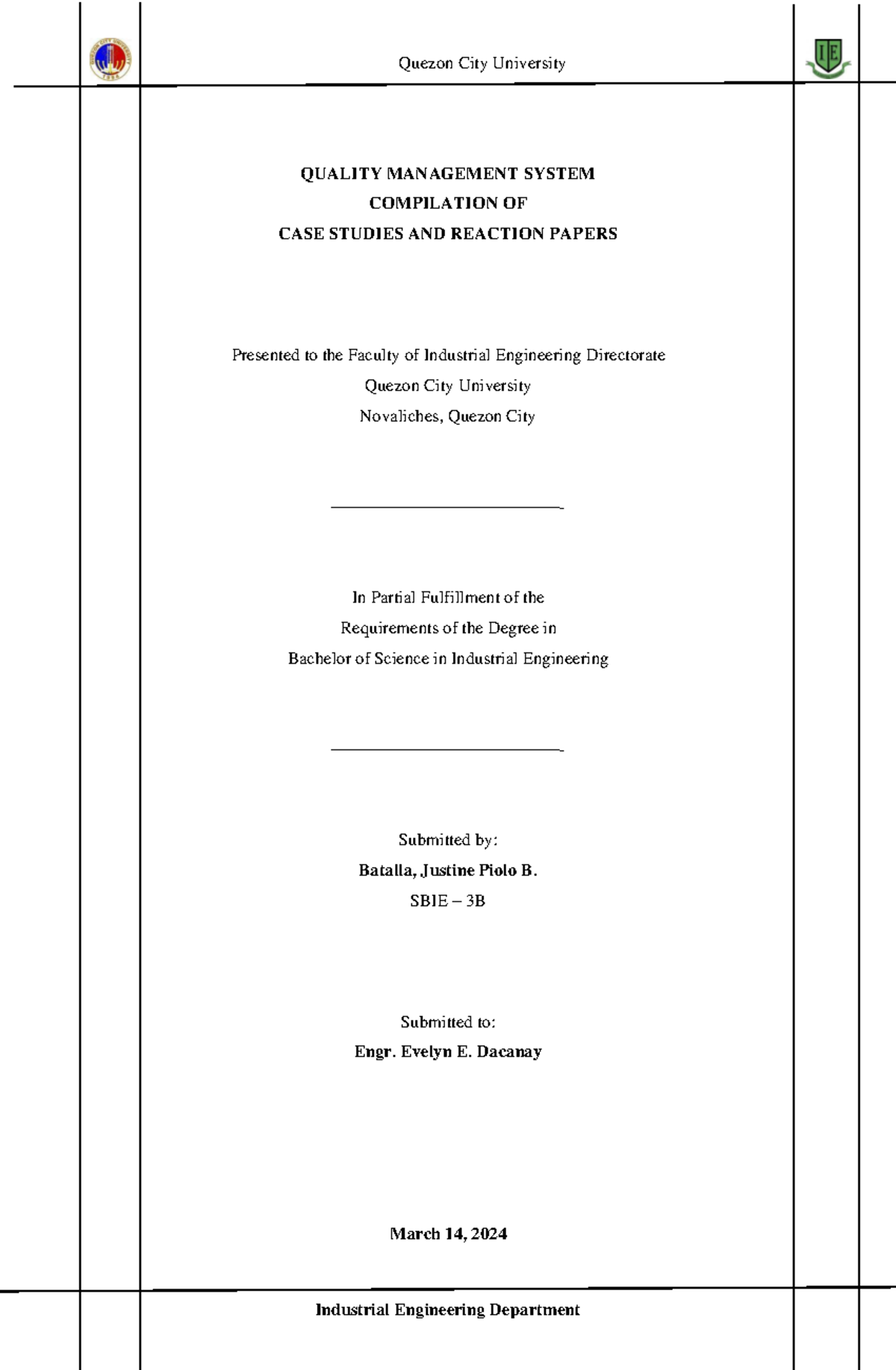 Frontpage Casestudies - Industrial Engineering Department Quezon City ...