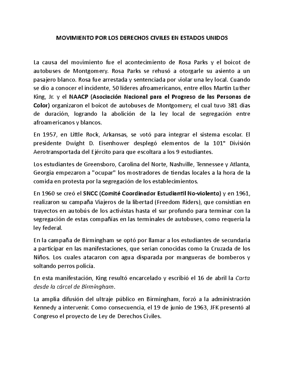 Movimiento por los derechos civiles en Estados Unidos - MOVIMIENTO POR LOS DERECHOS CIVILES EN ...