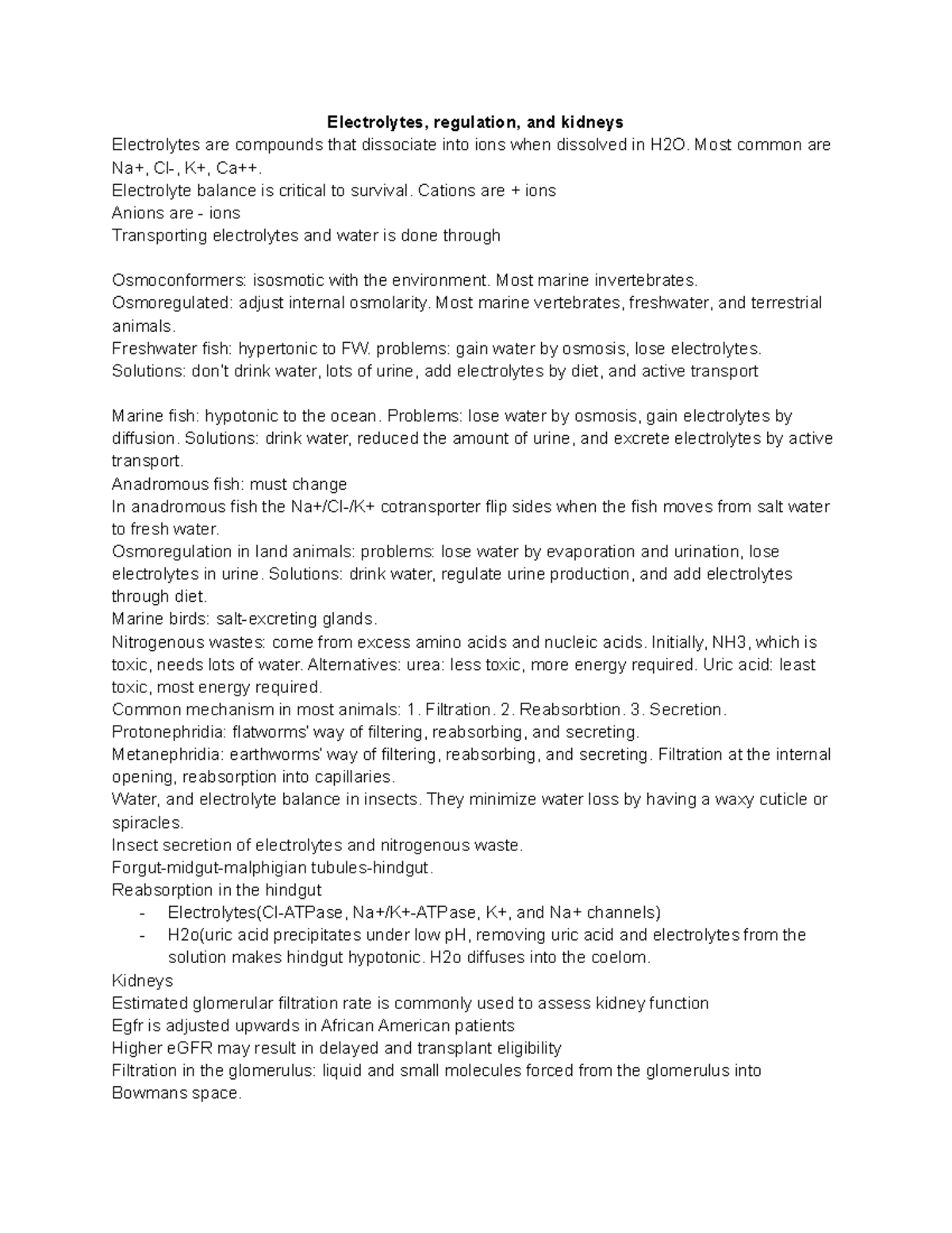 Studocu bio Electrolytes, regulation, and kidneys - Electrolytes ...