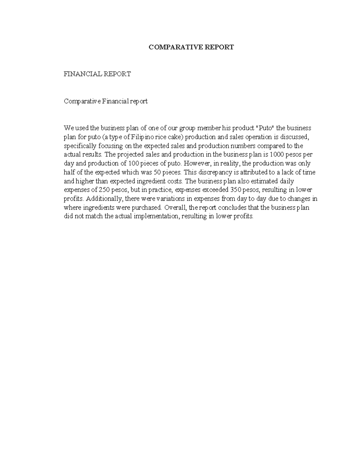 Comparative Report - Notes - COMPARATIVE REPORT FINANCIAL REPORT ...