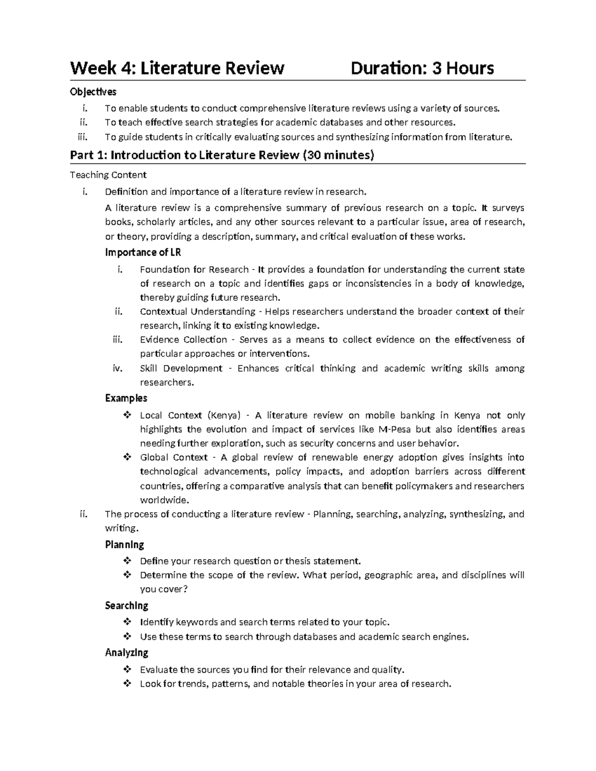 Week 7 Literature Review - Week 4: Literature Review Duration: 3 Hours ...