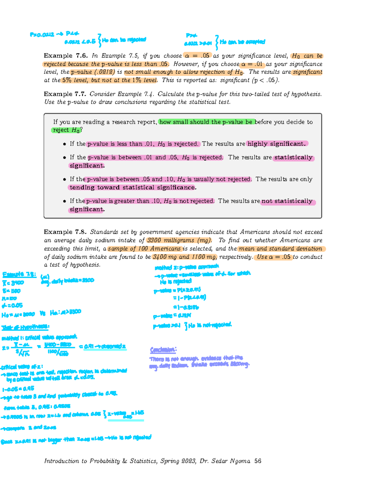 Lecture Note 2 Large Sample Test Of Hypothesis Example 7 In Example 7 If You Choose α