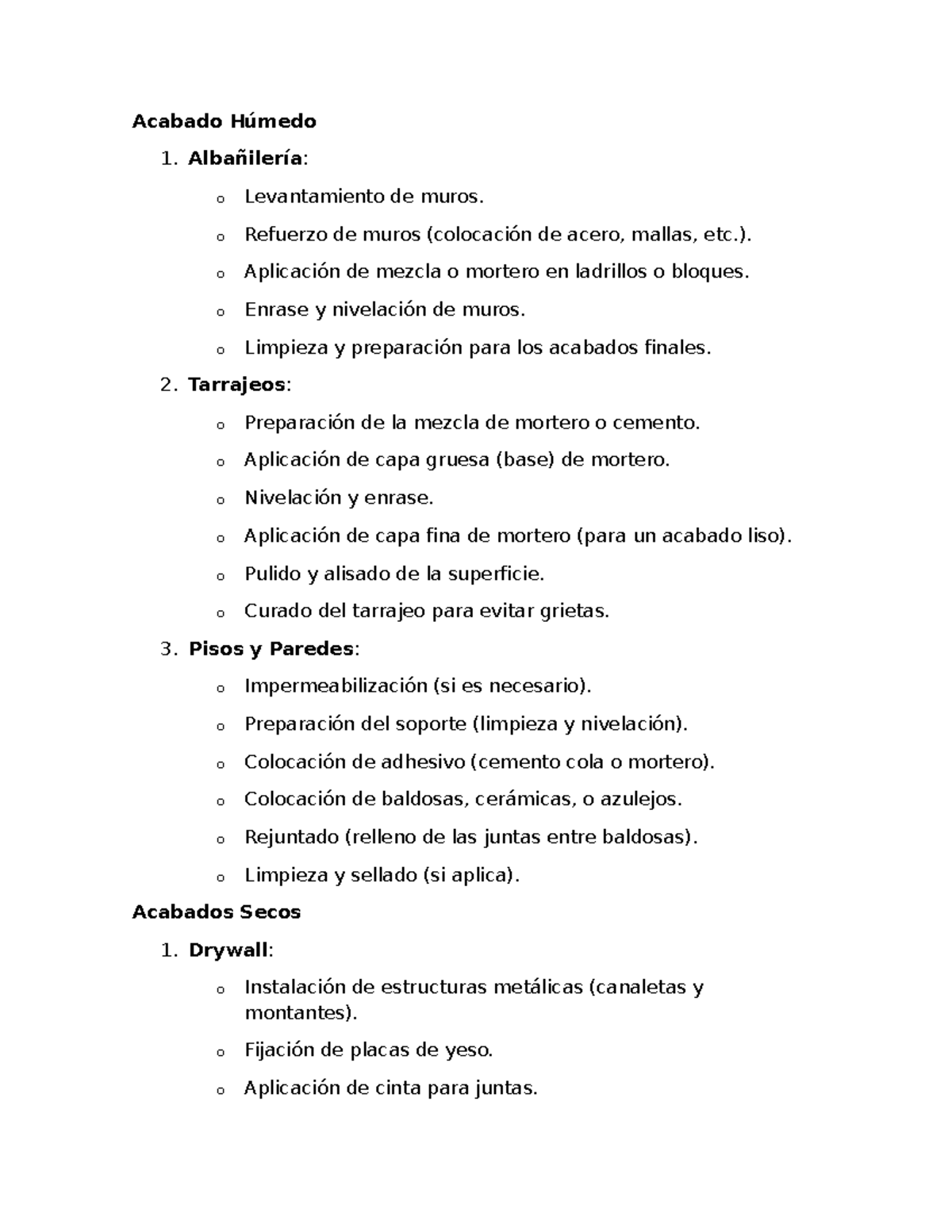 Arquitectura - fggf - Acabado Húmedo 1. Albañilería: o Levantamiento de ...
