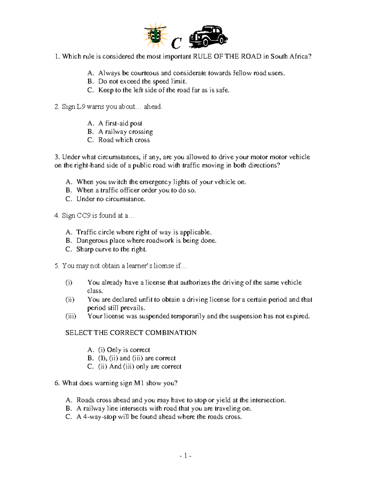 Book C - This is book C of the Learner's Licence - Which rule is ...