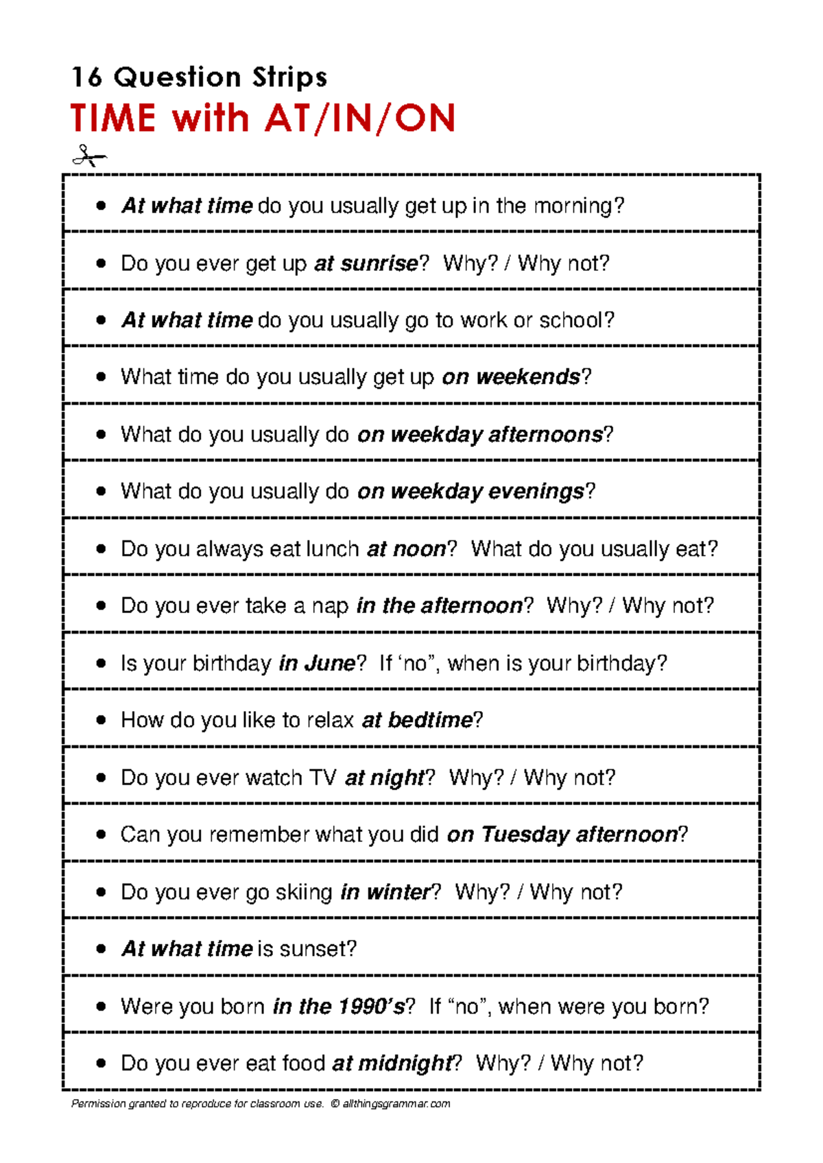 Questions time - This is a practice note - 16 Question Strips TIME with ...