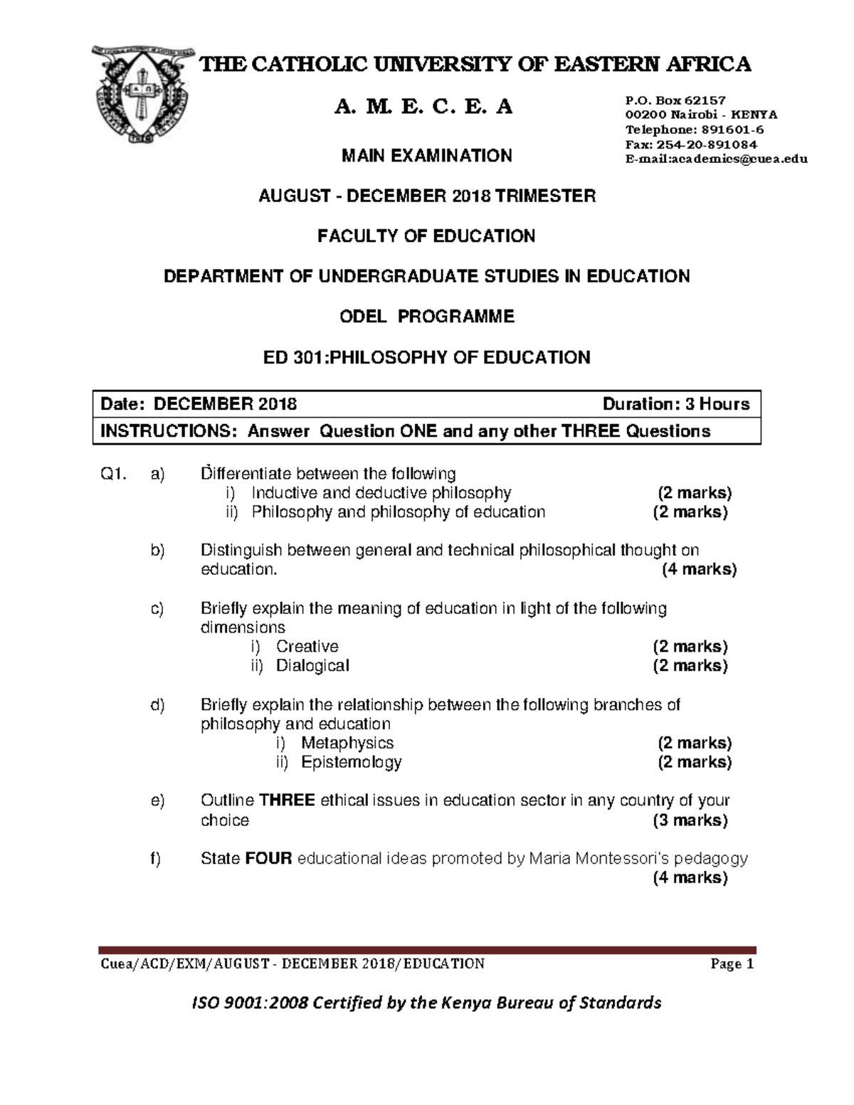 ED 301 ODEL-1 - Study materials - Cuea/ACD/EXM/AUGUST - DECEMBER 2018 ...