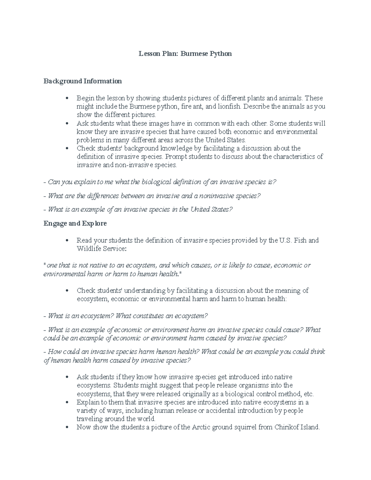 Lesson Plan-Burmese Python - Lesson Plan: Burmese Python Background ...