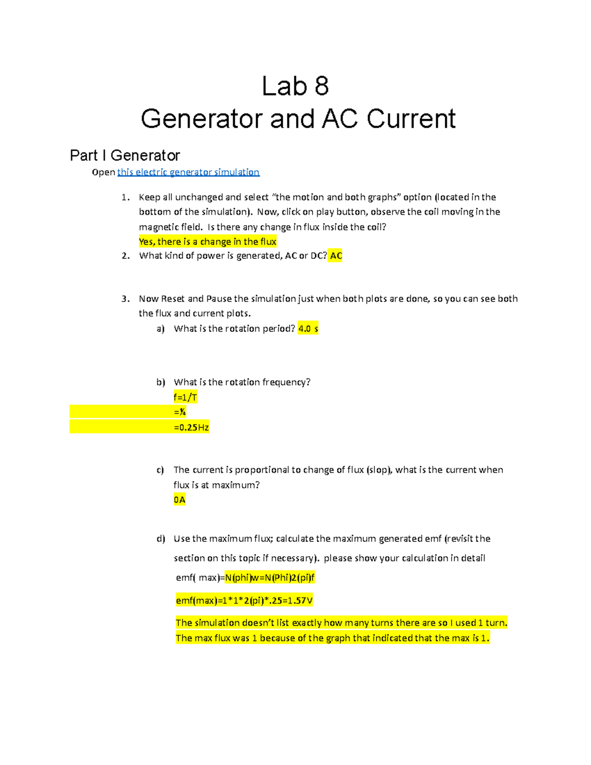 Copy of Lab 8 1402 - lab report - Lab 8 Generator and AC Current Part I ...
