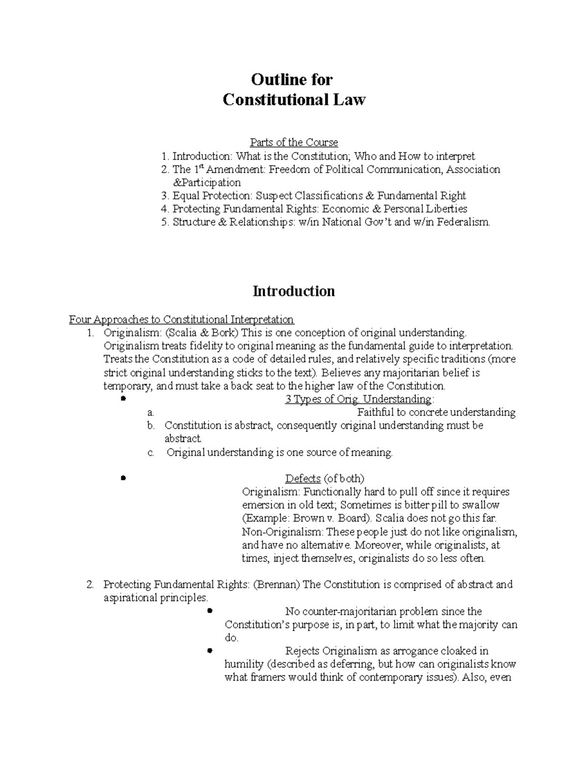 Constitutional Law Outline 3 - Outline for Constitutional Law Parts of ...