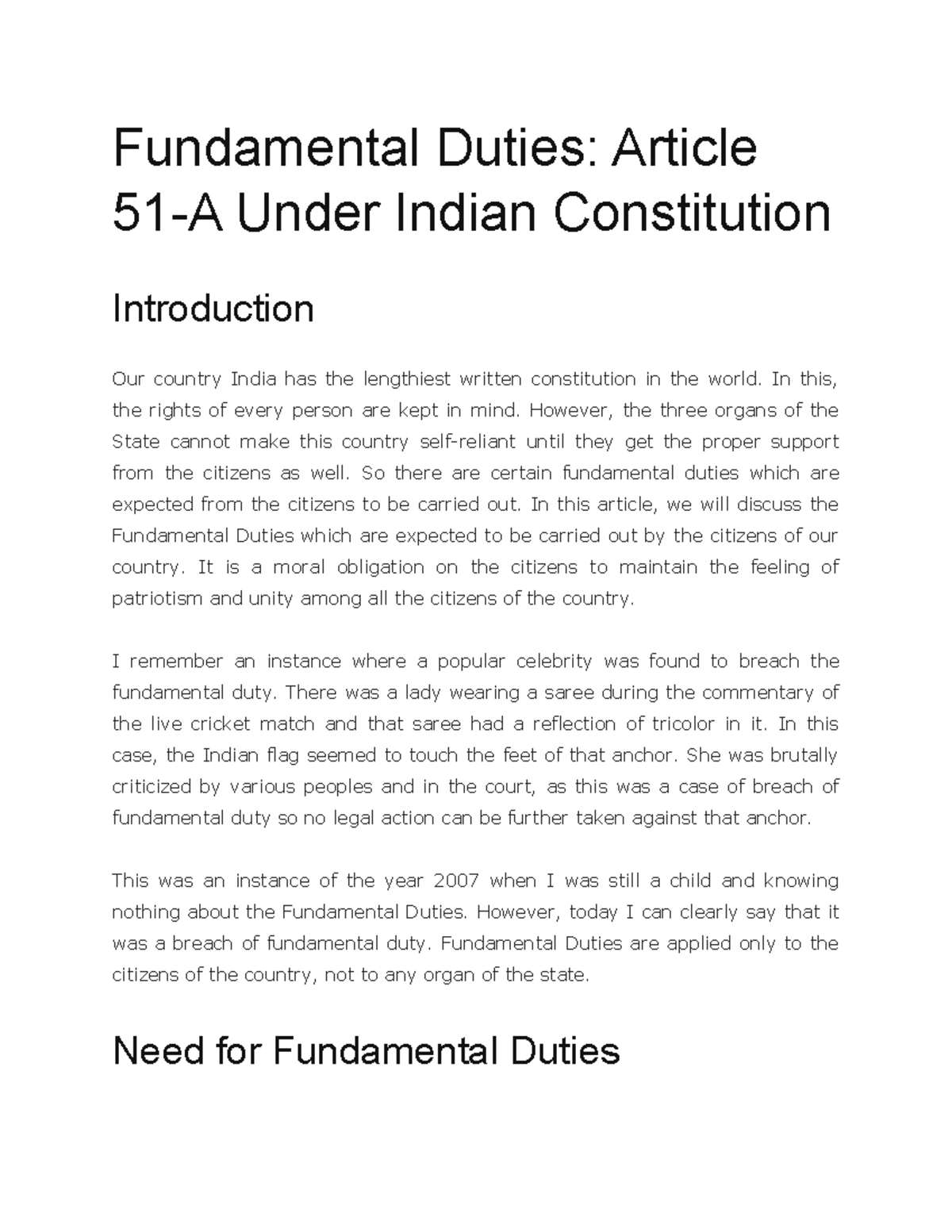 Fundamental Duties in constitution - Fundamental Duties: Article 51-A ...