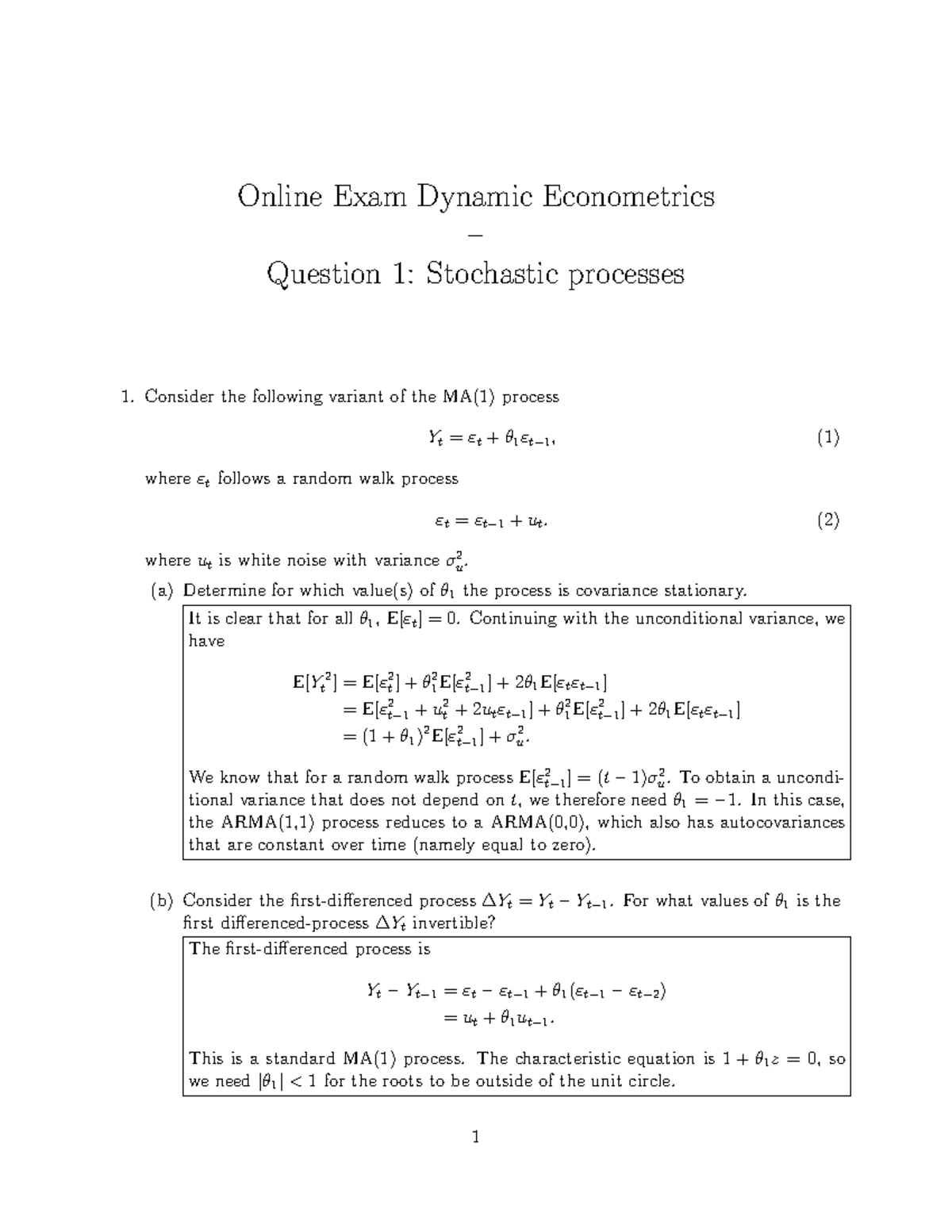 Resit Dynamic Econometrics 2019/2020 - Question 1 + Solution - Online ...
