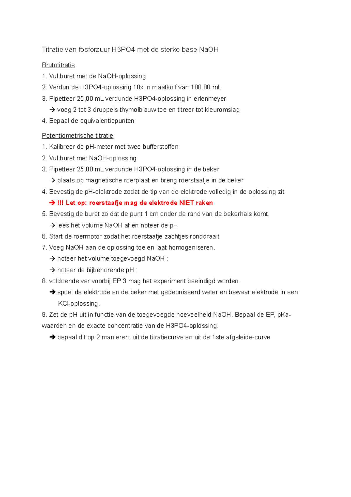 voorbereiding practicum 3 - titratie - Titratie van fosforzuur H3PO4 ...