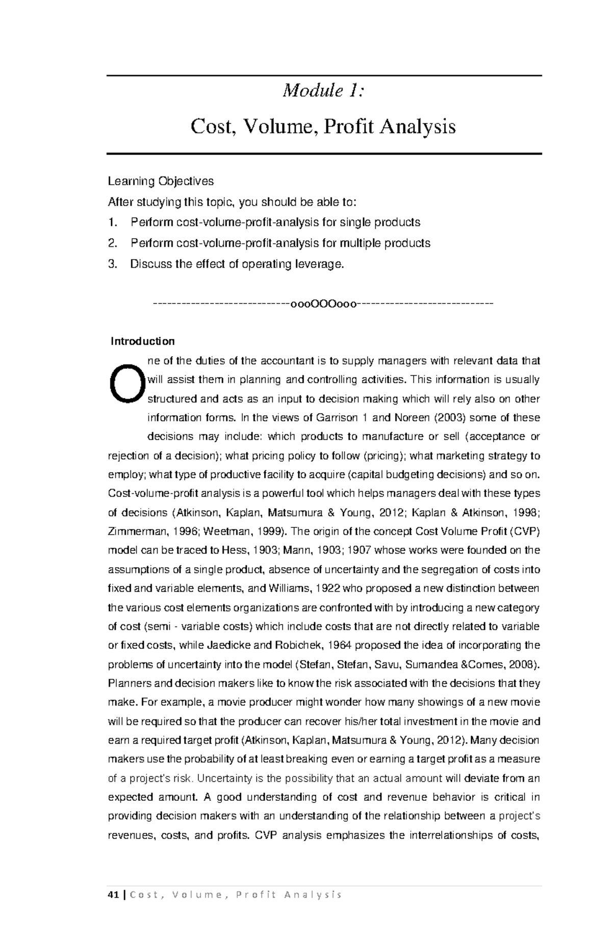 Module 2 Cost Volume Profit Analysis - Module 1: Cost, Volume, Profit ...