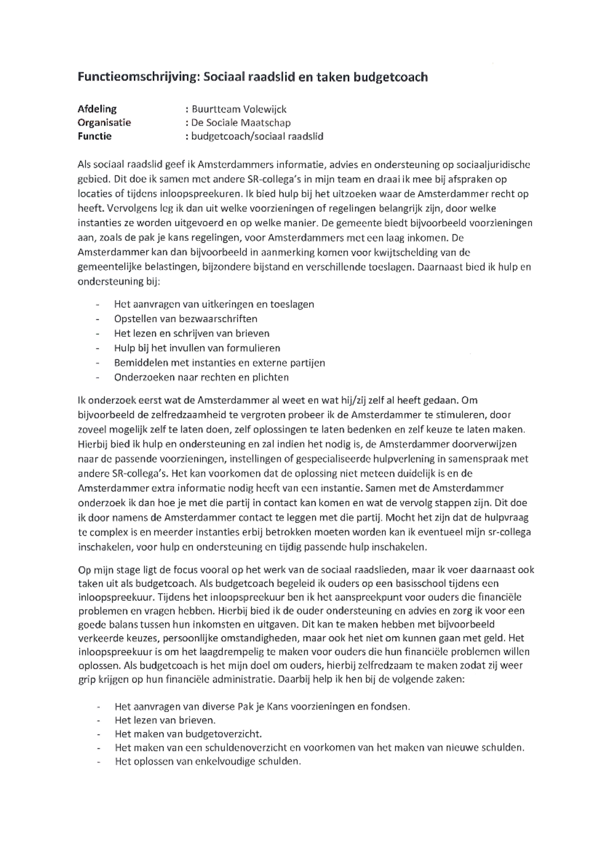 Functieomschrijving SR en Budgetcoach - 15-1-2024 - Sociaal juridische ...