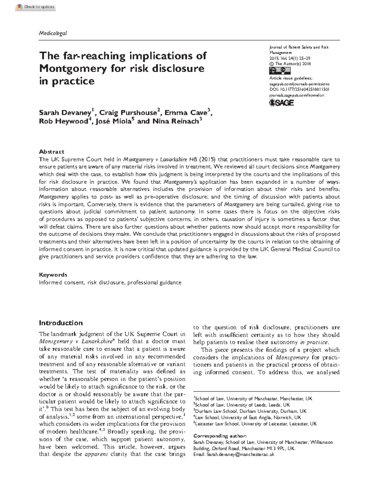The Far- Reaching Implications of Montgomery for Risk Disclosure in ...