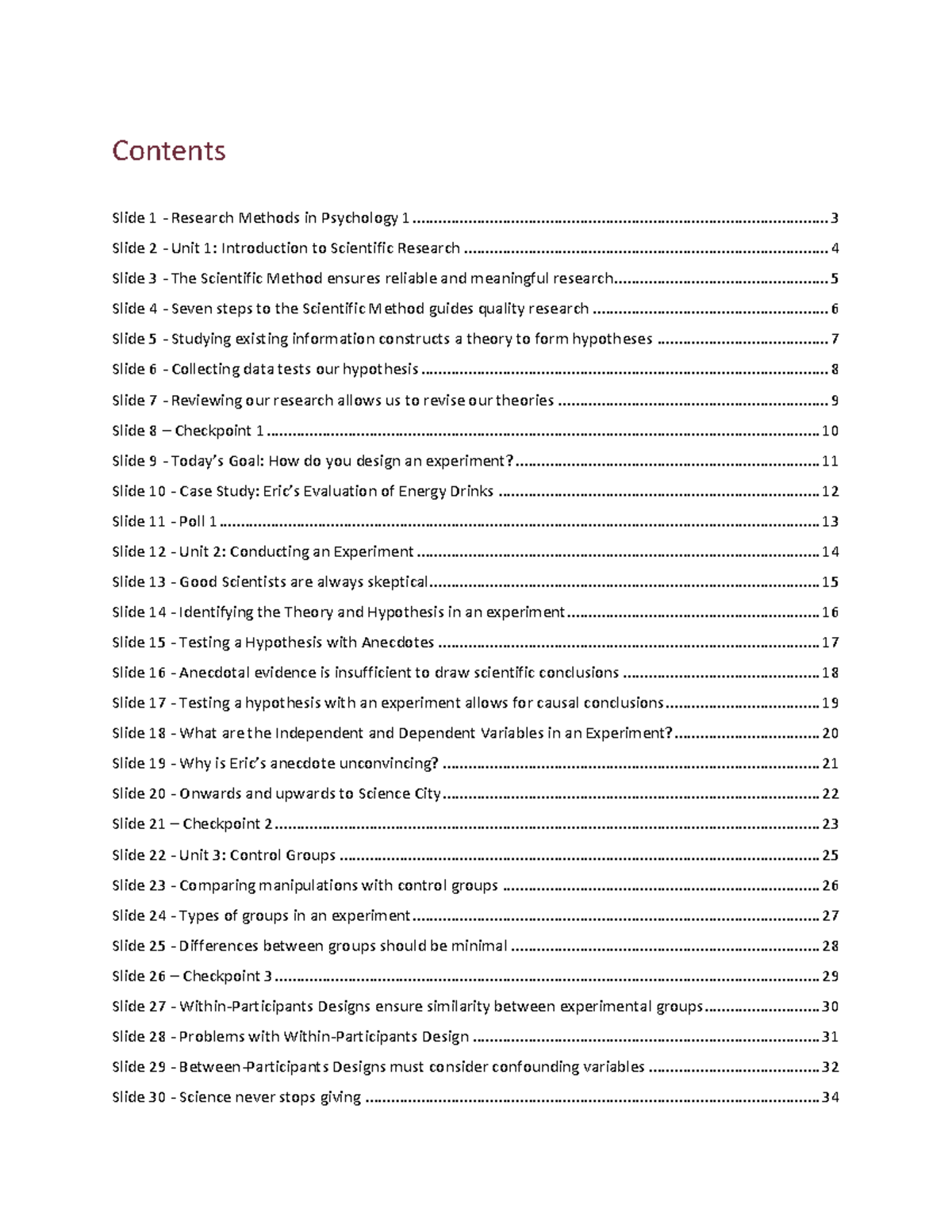Psych 1X03 02 RM1 Handout - Contents Slide 1 - Research Methods in ...