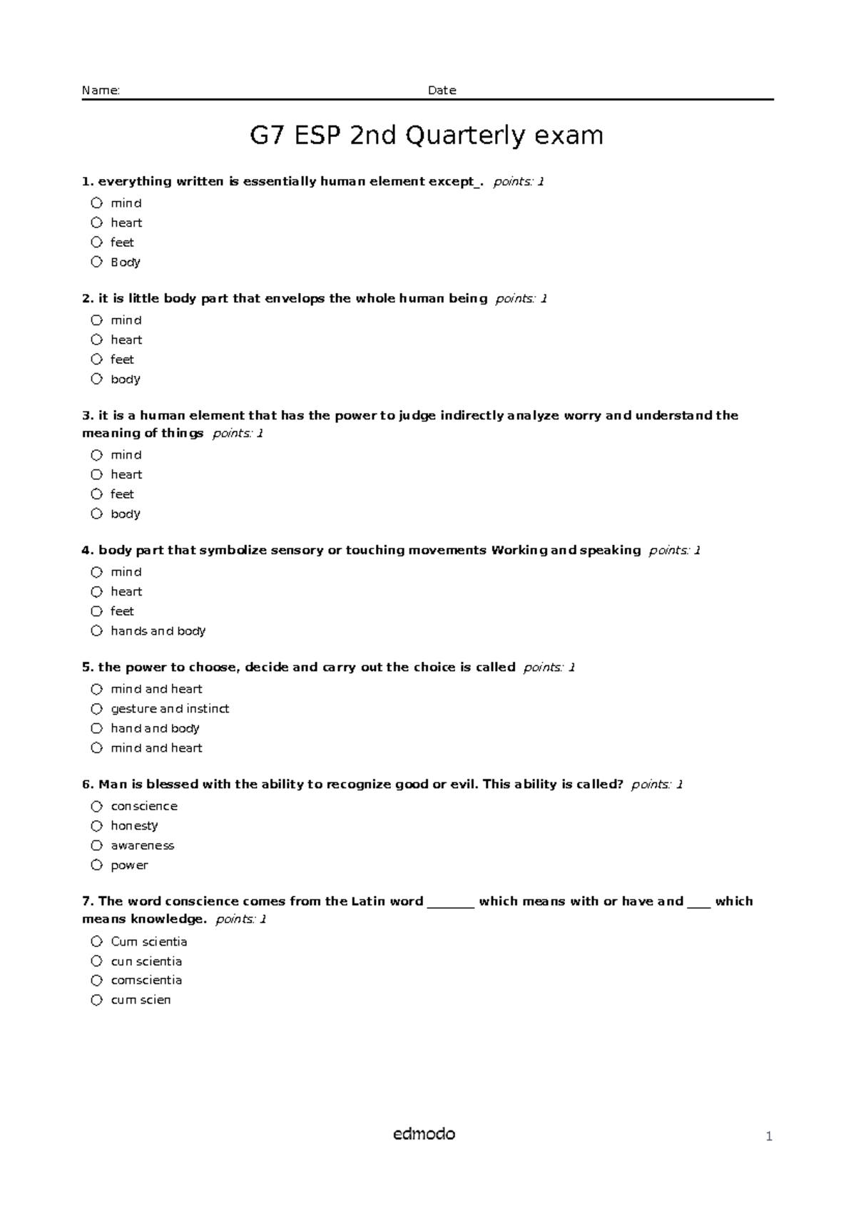 G7 ESP 2nd Quarterly exam - Bs Psychology - LSPU - Studocu