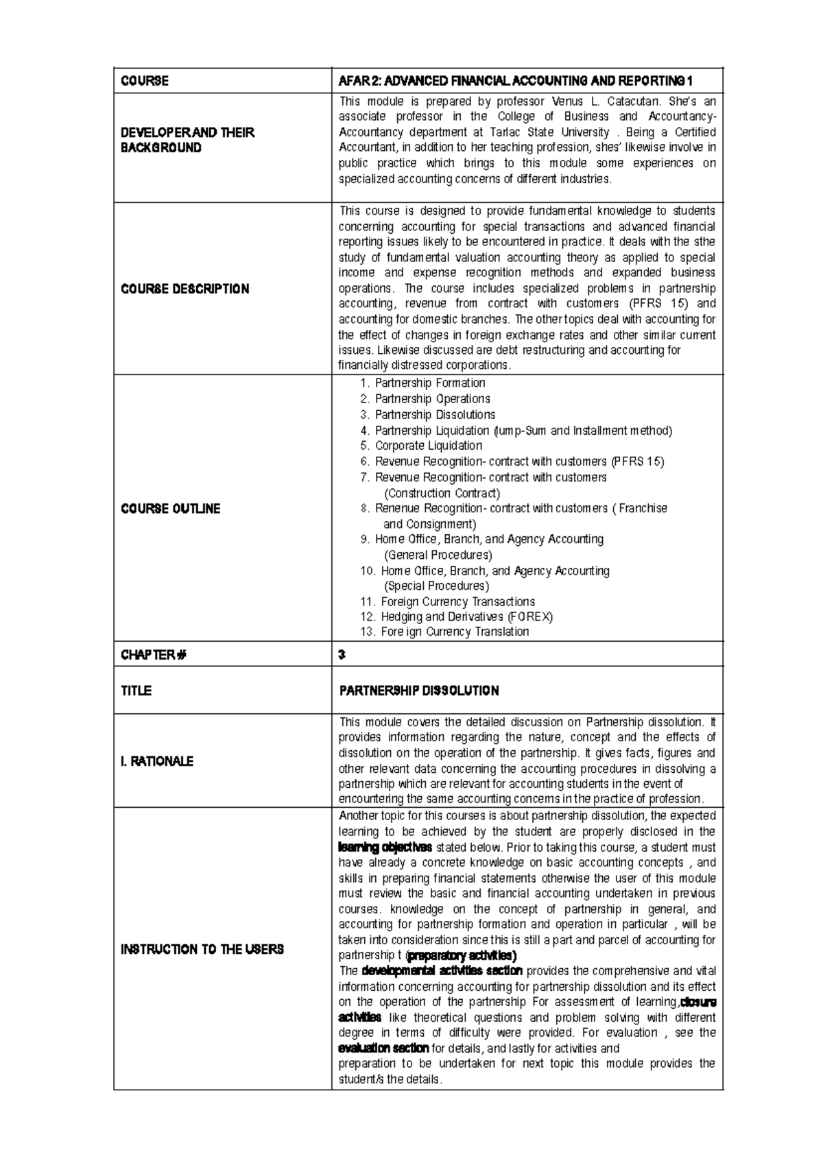 AFAR 2 Partnership Dissolution - COURSE AFAR 2: ADVANCED FINANCIAL ...