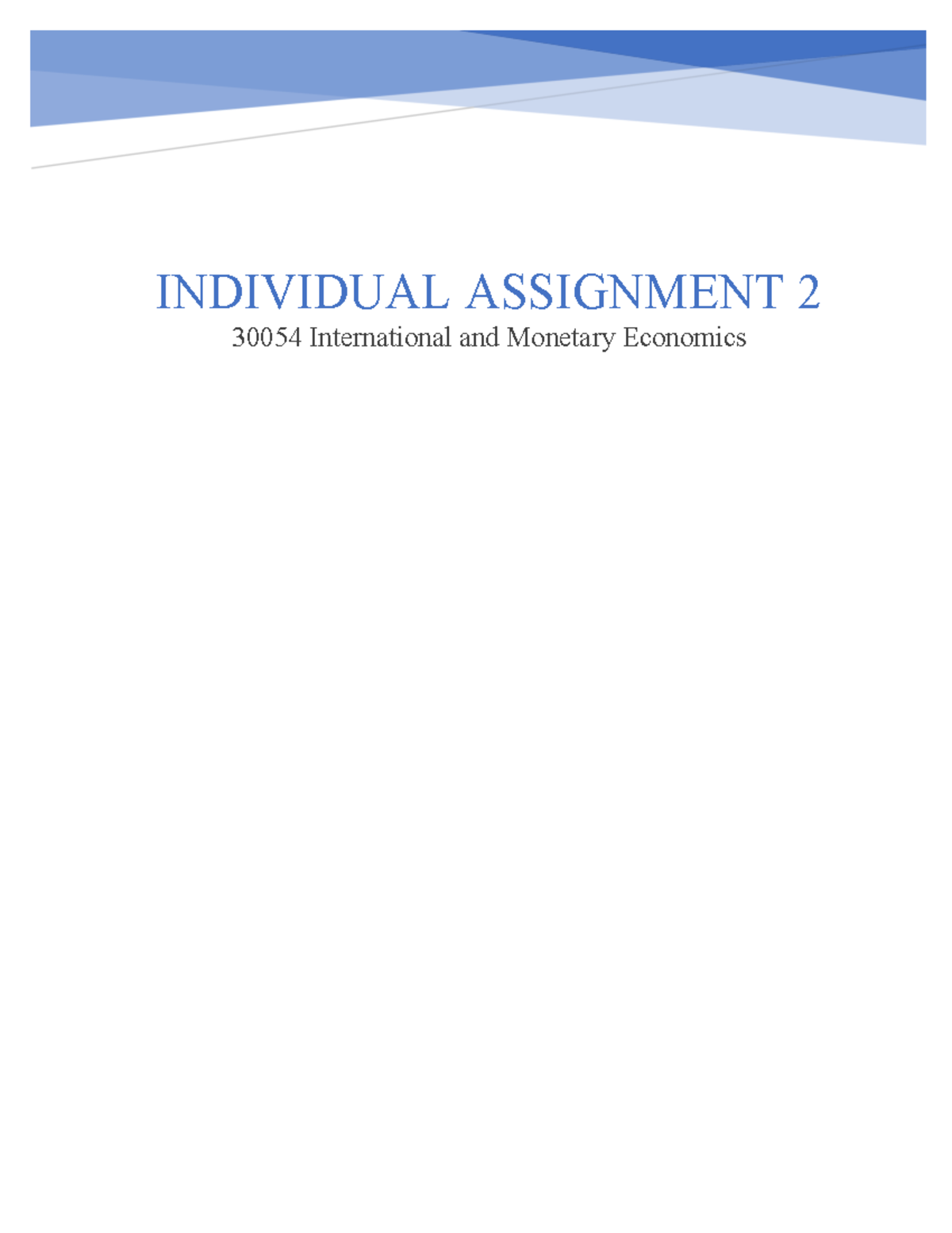 Individual Assignment 2 International and Monetary Economics ...