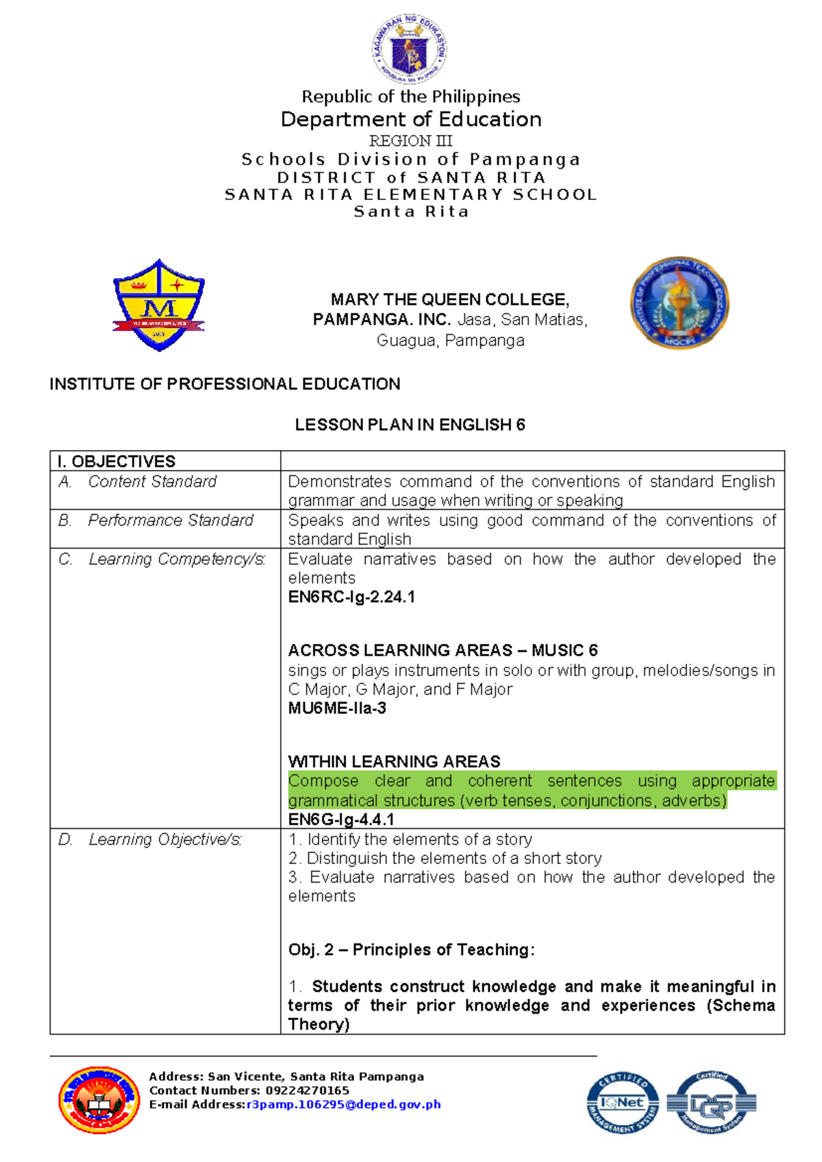 Lesson-PLAN- English 6 - Department of Education REGION III S c h o o l ...