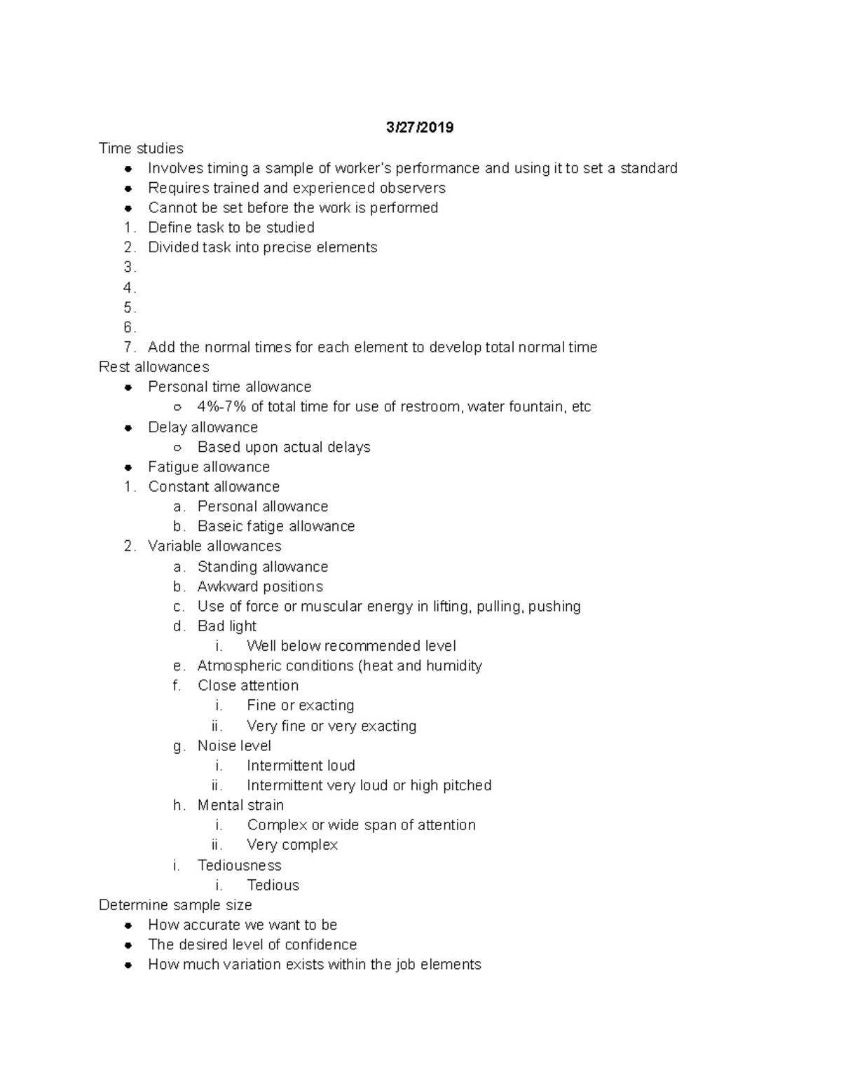Class 13 - Lecture notes 13 - 3/27/ Time studies Involves timing a ...