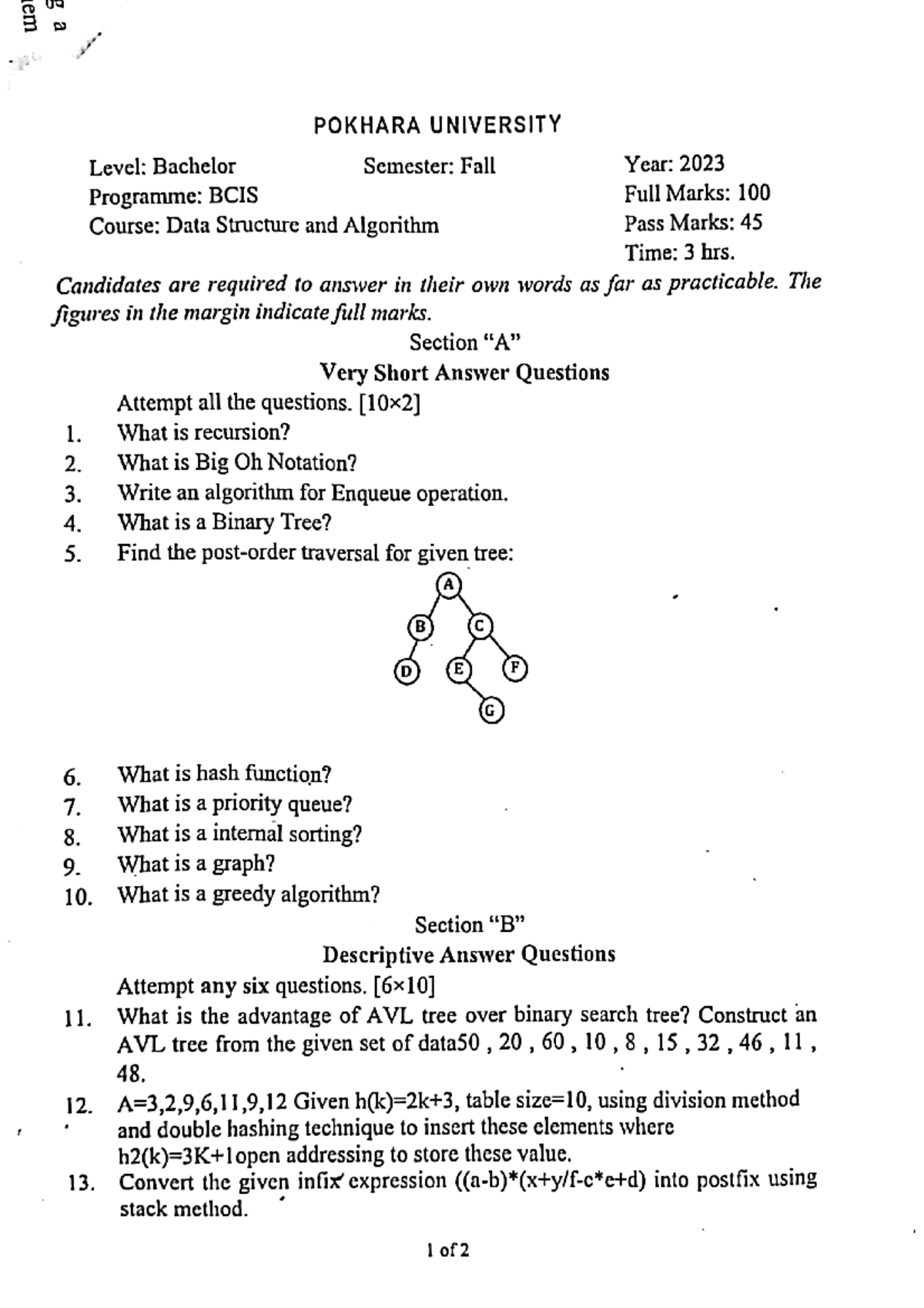 Data Structure and Algorithm Past Paper - POKHARA UNIVERSITY Level ...