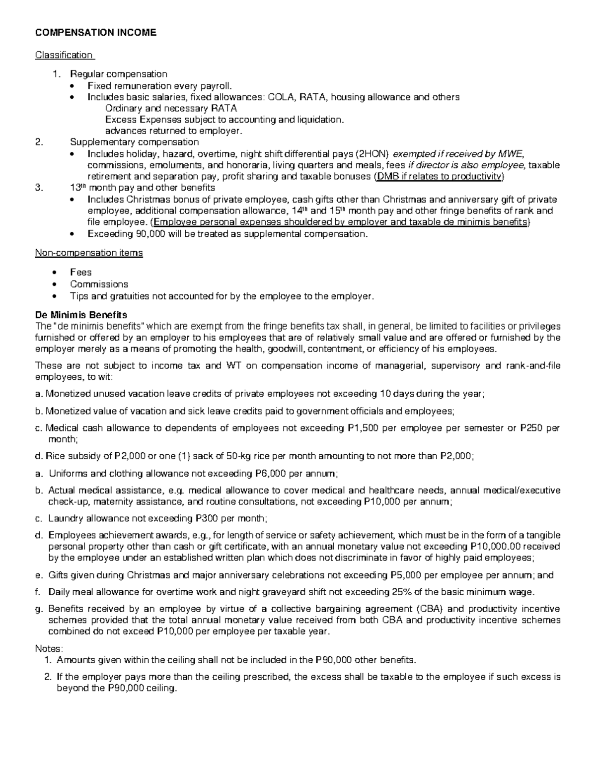 Compensation Income AND Fringe Benefits - COMPENSATION INCOME ...