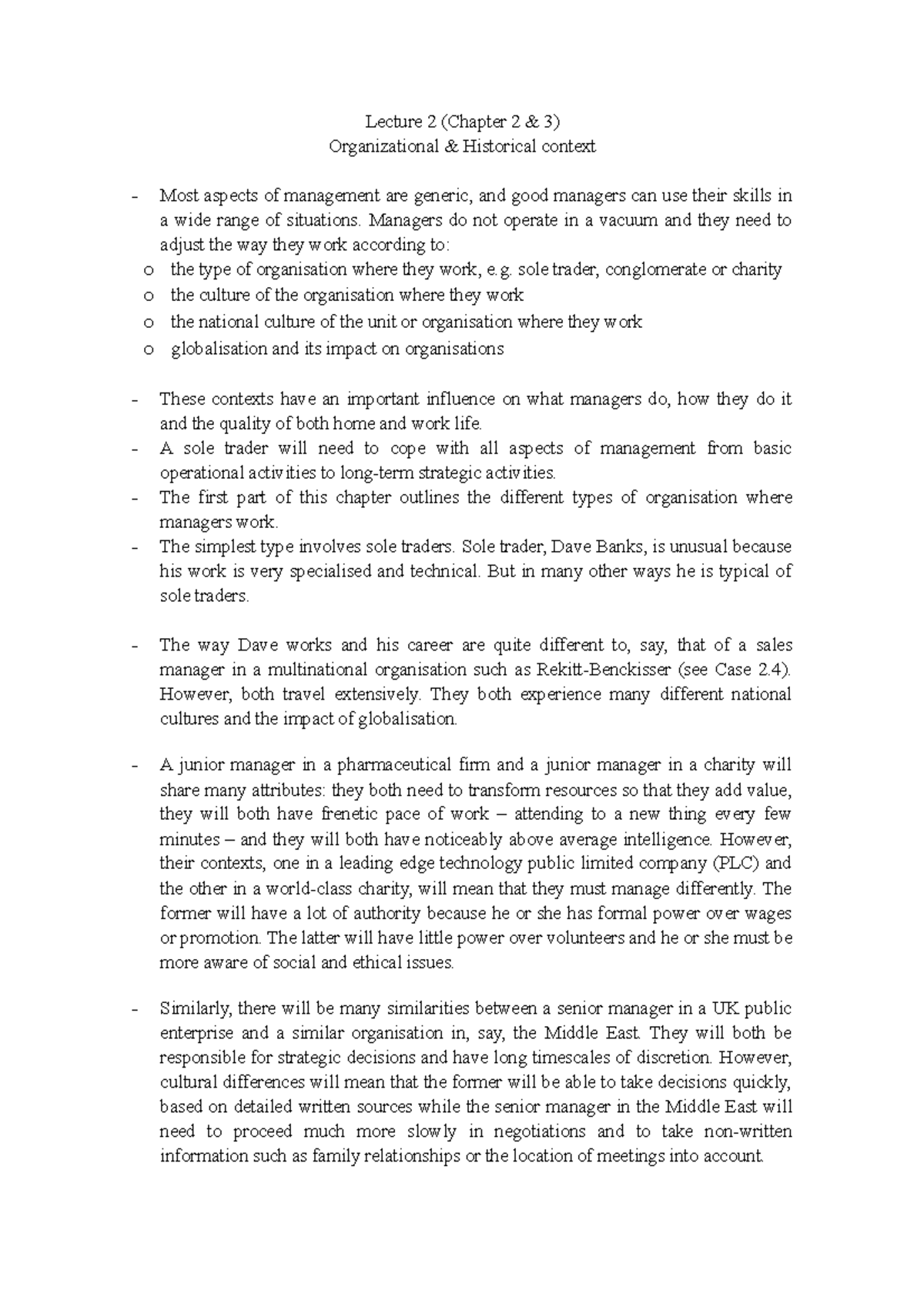 Lecture 2 - KLJMN - Lecture 2 (Chapter 2 & 3) Organizational & Historical context Most - Studocu