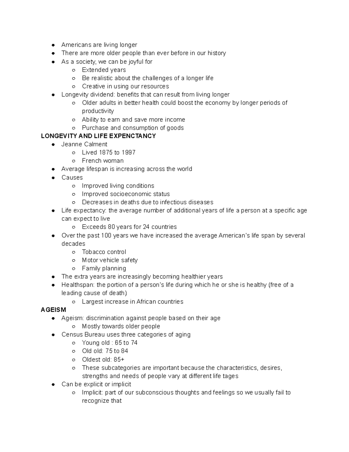 Longevity - Lecture notes to prepare for exam/assignments - Americans ...