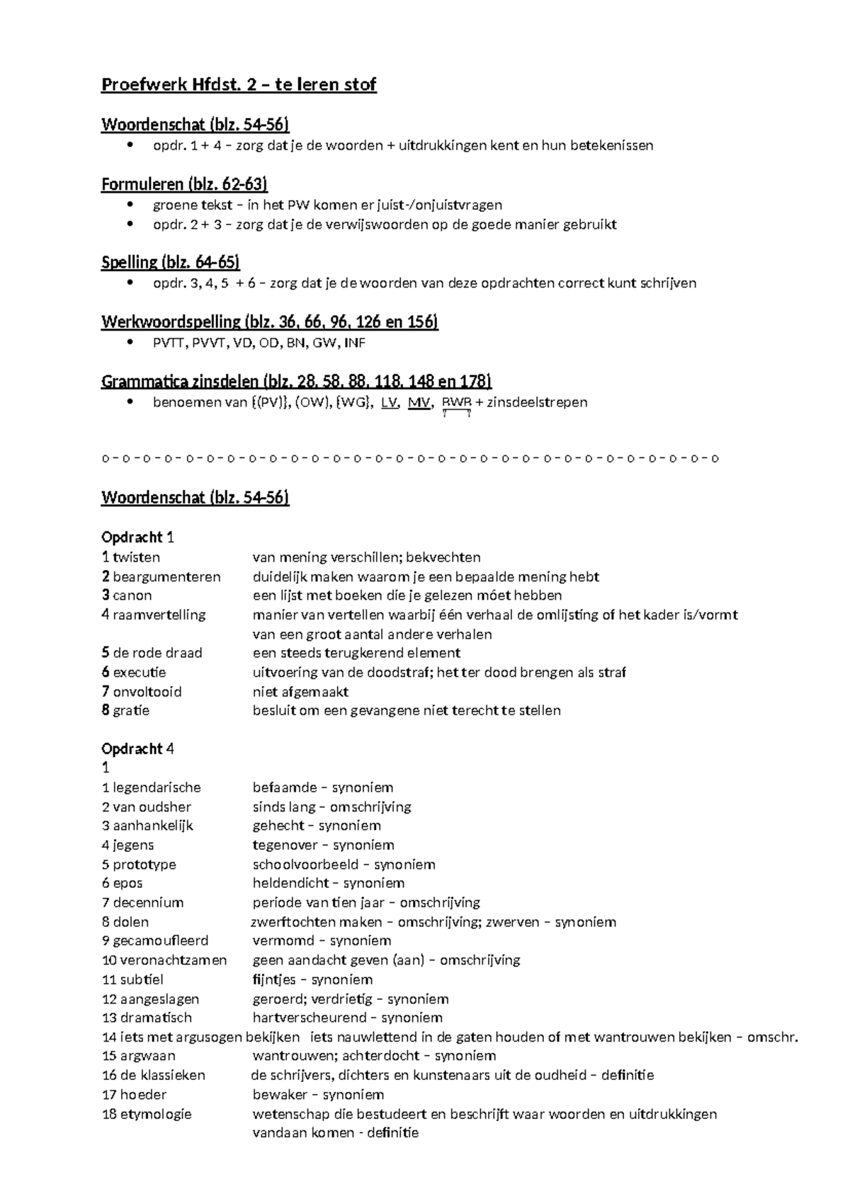Proefwerk Hfdst. 2 – leerstof - Proefwerk Hfdst. 2 – te leren stof ...