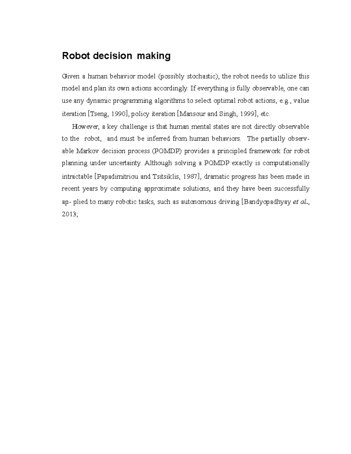 Robot decision making - Catatan kuliah Computer Science - Robot ...