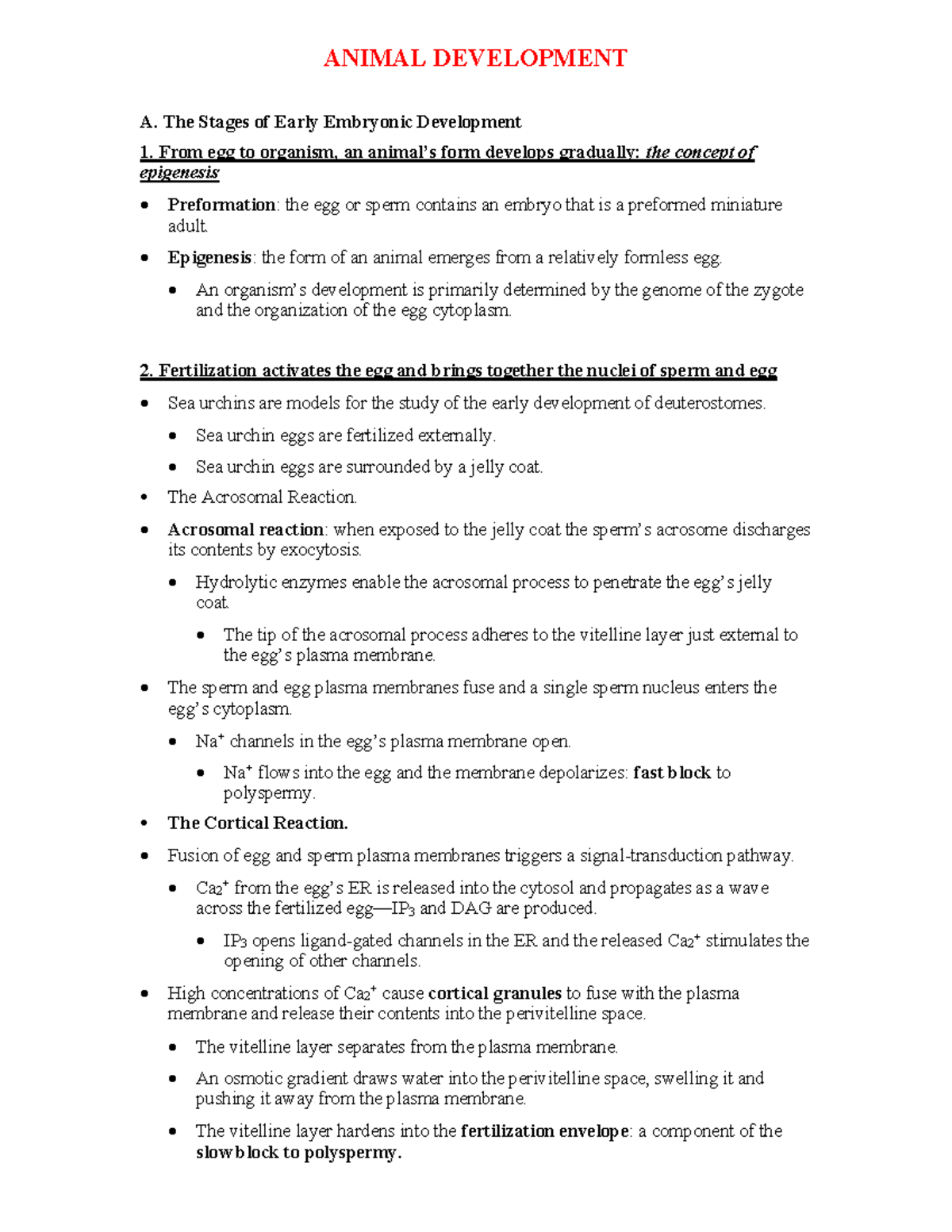 Animal Development - ANIMAL DEVELOPMENT A. The Stages of Early ...