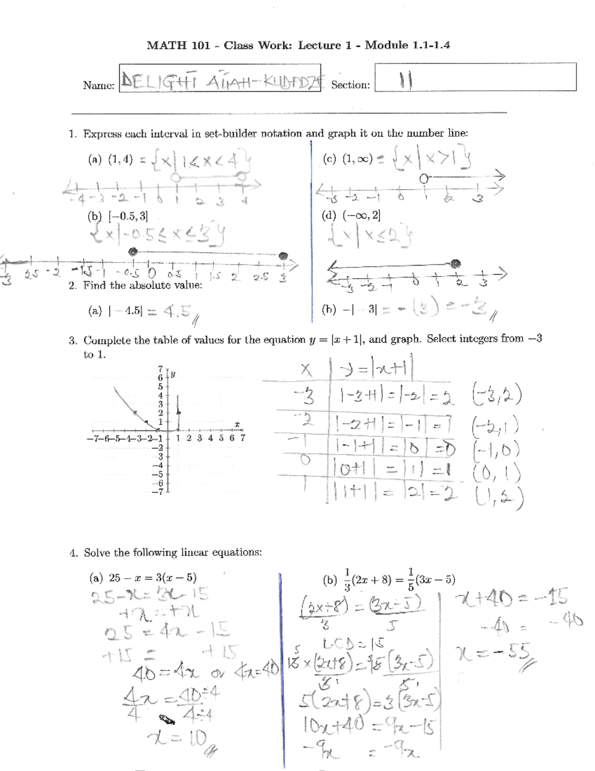 Classwork 1 - MATH 101 - Studocu