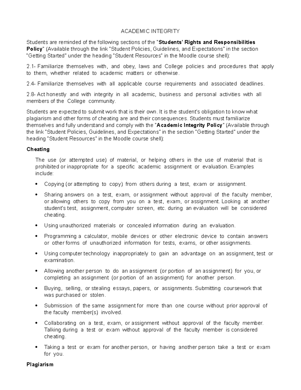 Academic Integrity FORM - ACADEMIC INTEGRITY Students are reminded of ...