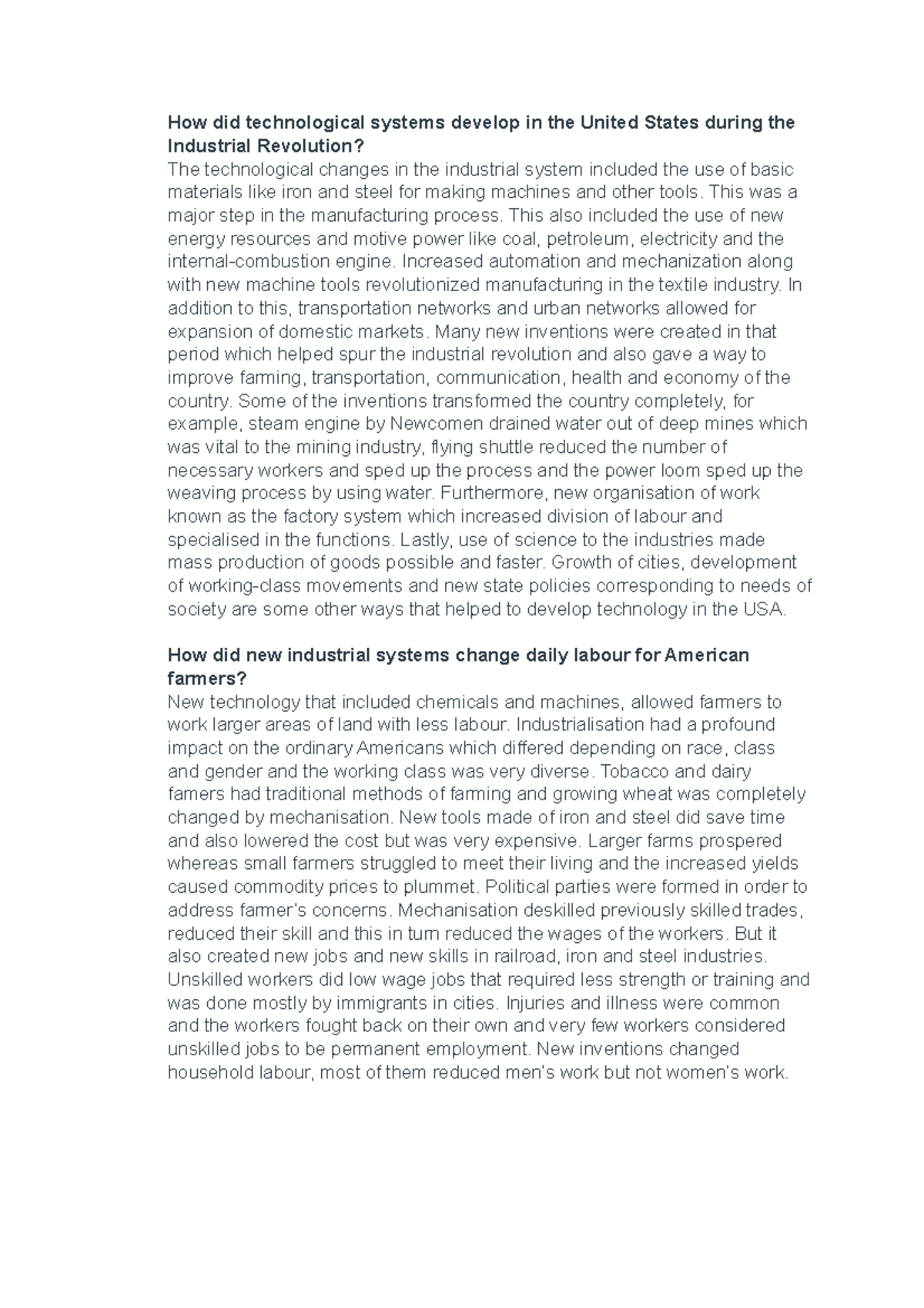 Discussion Week 5 - How did technological systems develop in the United ...