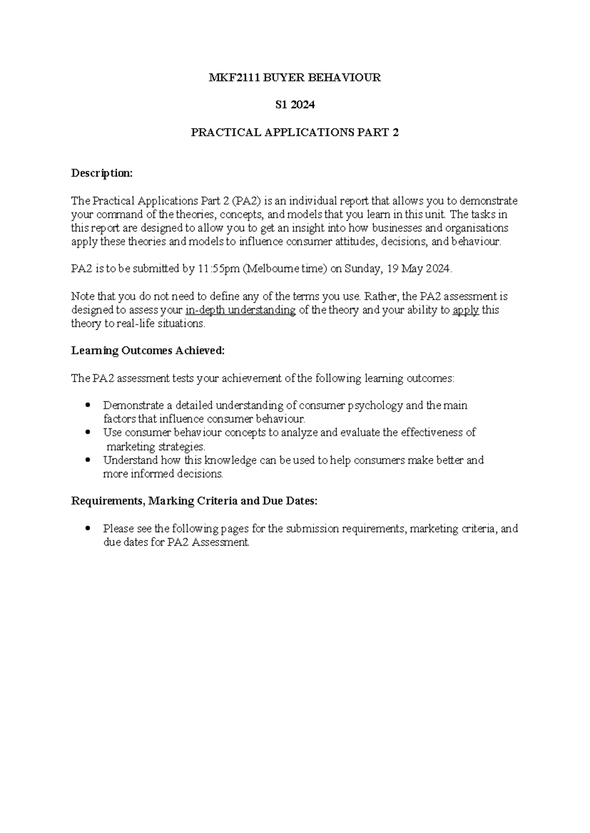 Practical Applications Part 2 Questions and Guidelines - MKF2111 BUYER ...