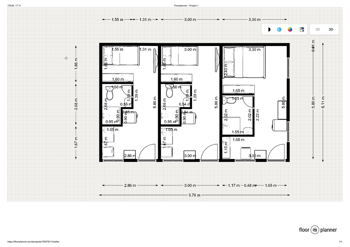 Floorplanner - Project 1 cuartos de renta - Derecho - 2D 3D 7/5/24, 17:11 Floorplanner - Project ...