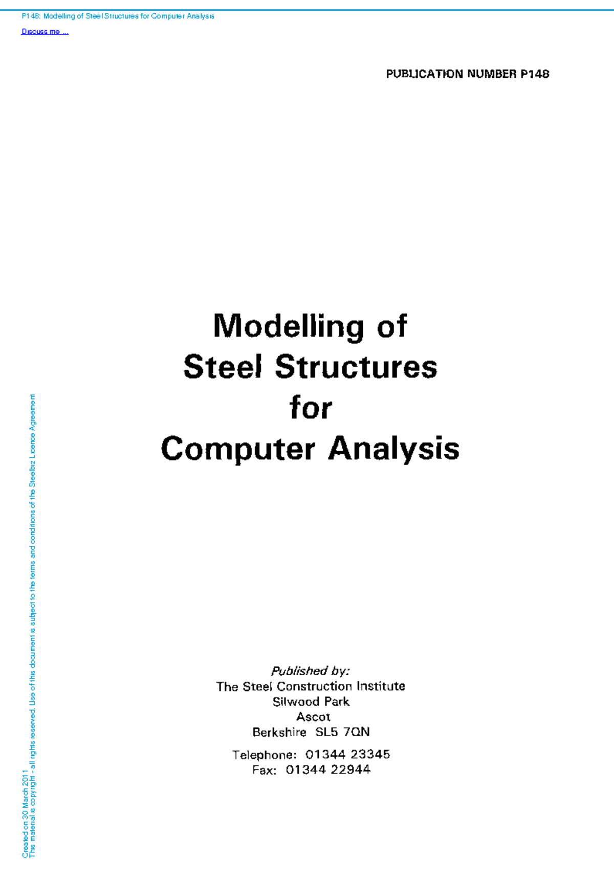Modelling of Steel Structures for Computer Analysis (D.G. Brown, CIM ...