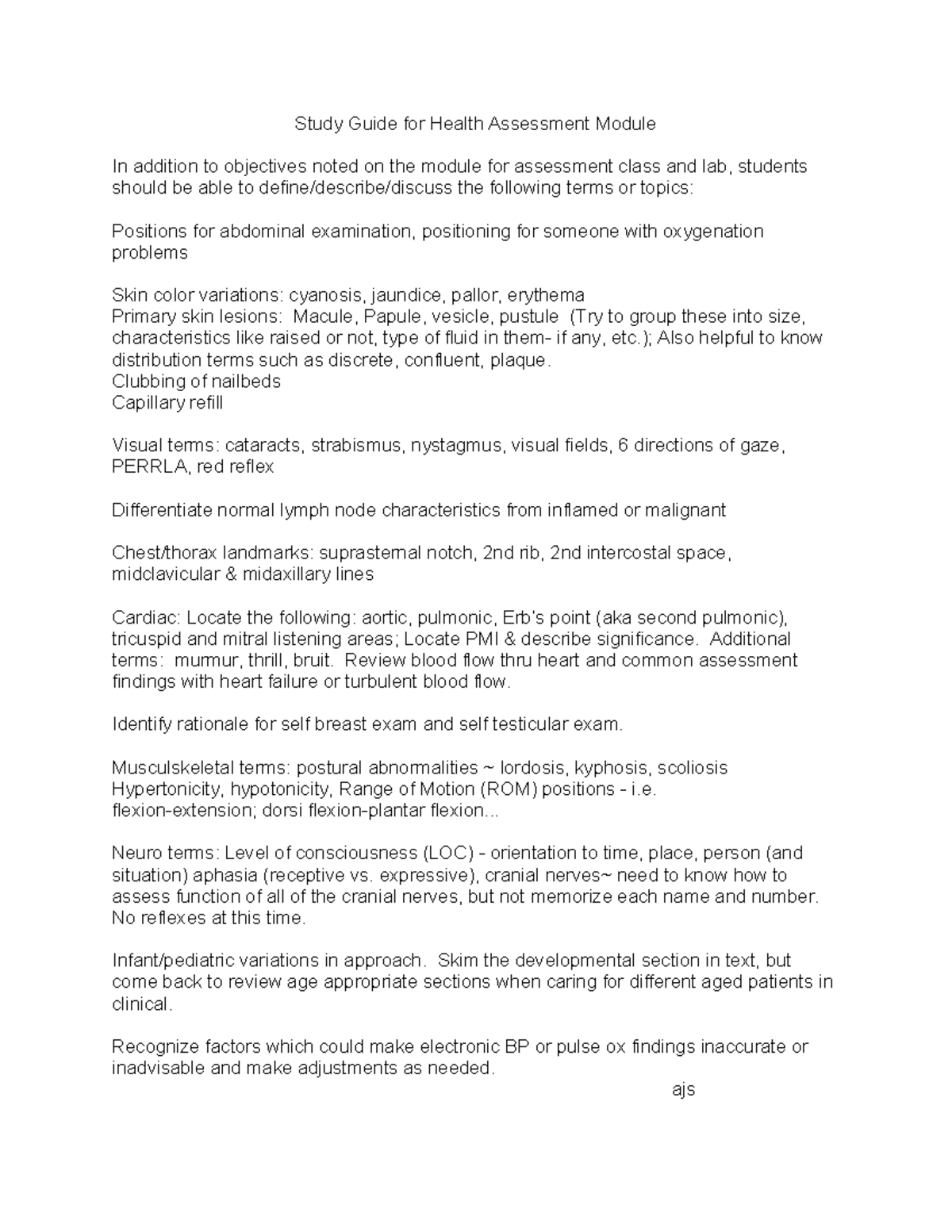 Lab Test 1 Assessment Study Guide(1)2024 - Study Guide for Health ...