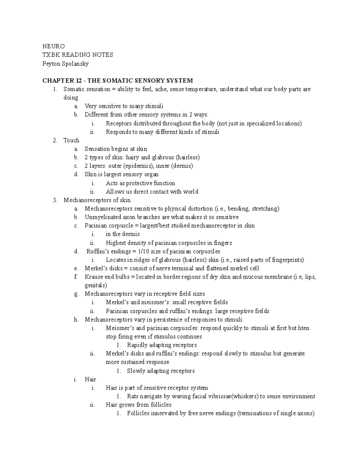Neuro - exam 4 txbk notes - NEURO TXBK READING NOTES Peyton Spolansky ...