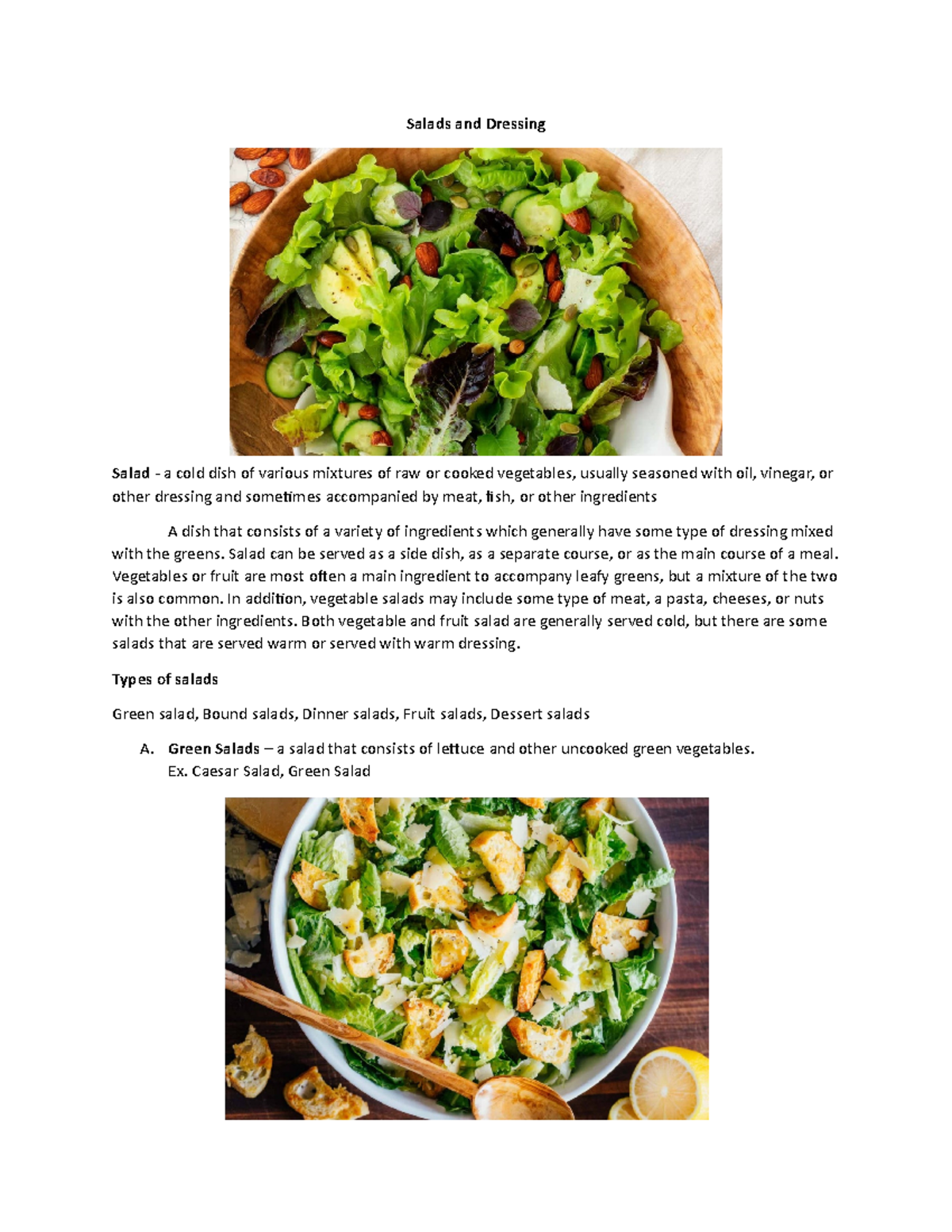 Salads and Dressing - short lesson - Salads and Dressing Salad - a cold ...