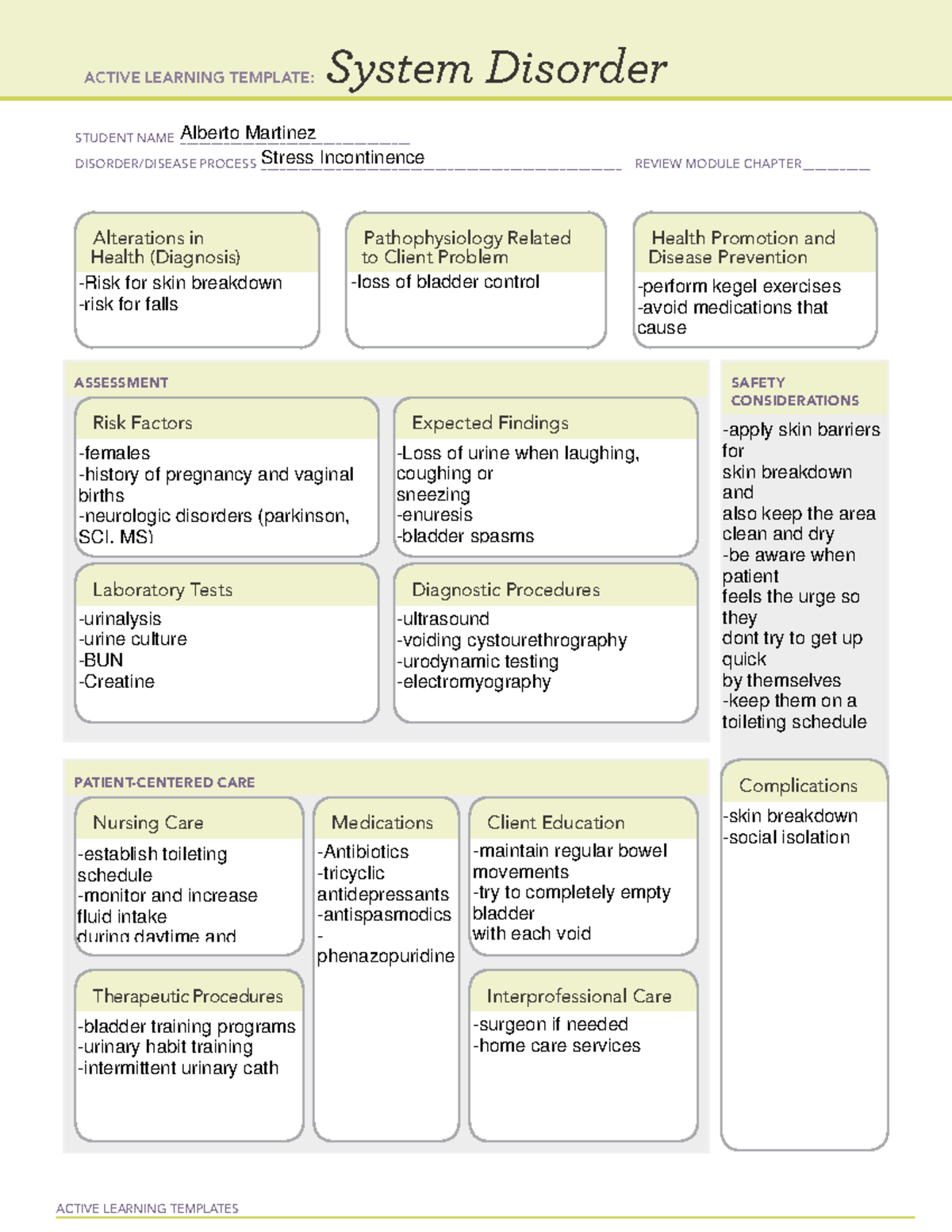 Stress incontinence system disorder template - ACTIVE LEARNING ...