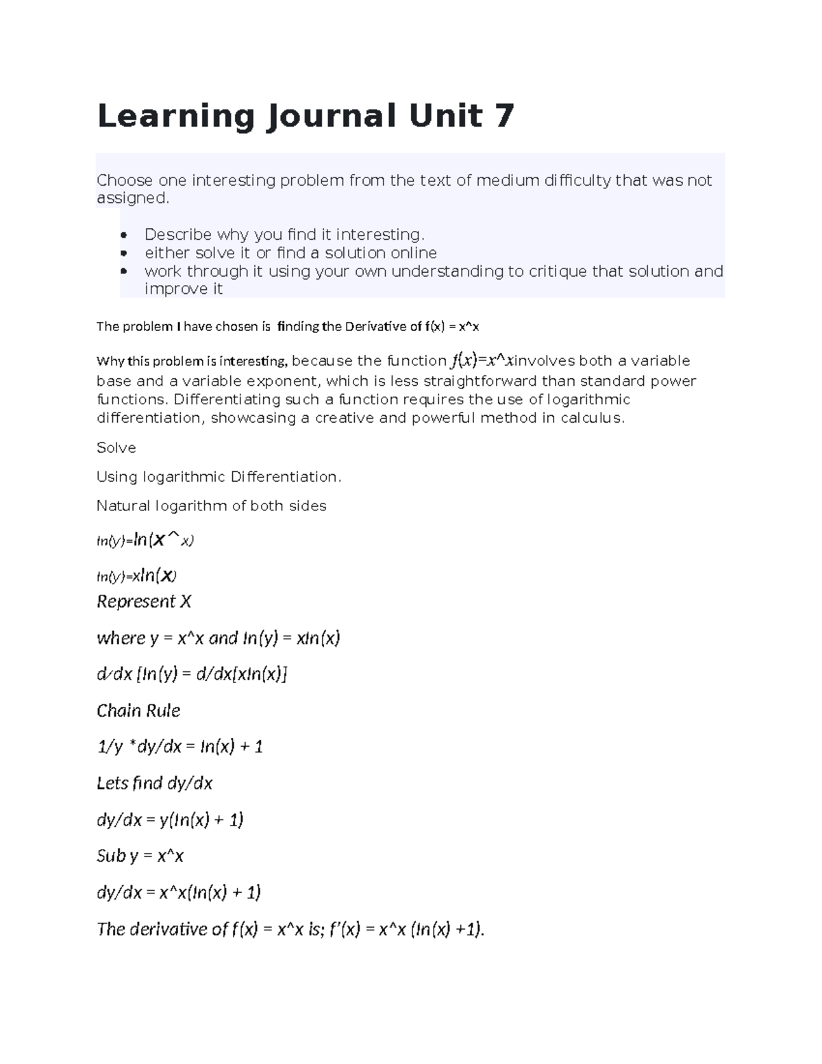 Learning Journal Unit 7 - Describe why you find it interesting. either solve it or find a - Studocu