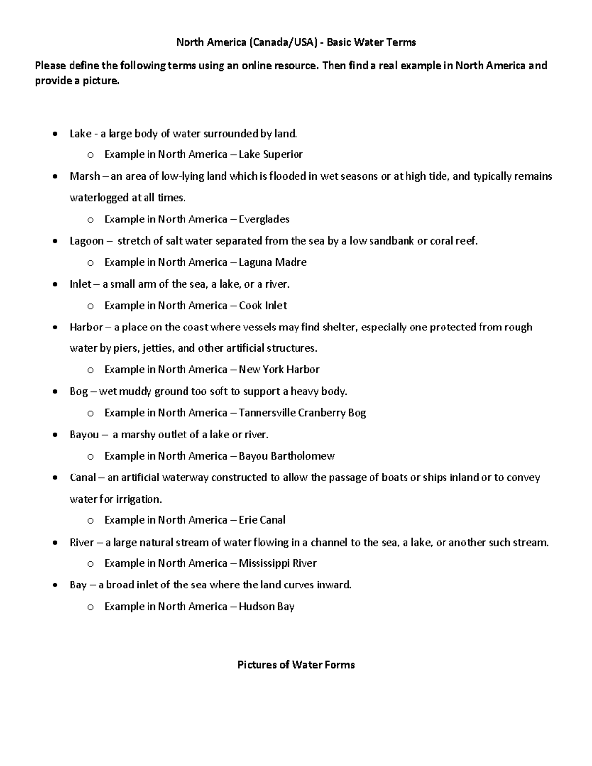 North America Basic Water Terms - North America (Canada/USA) - Basic ...